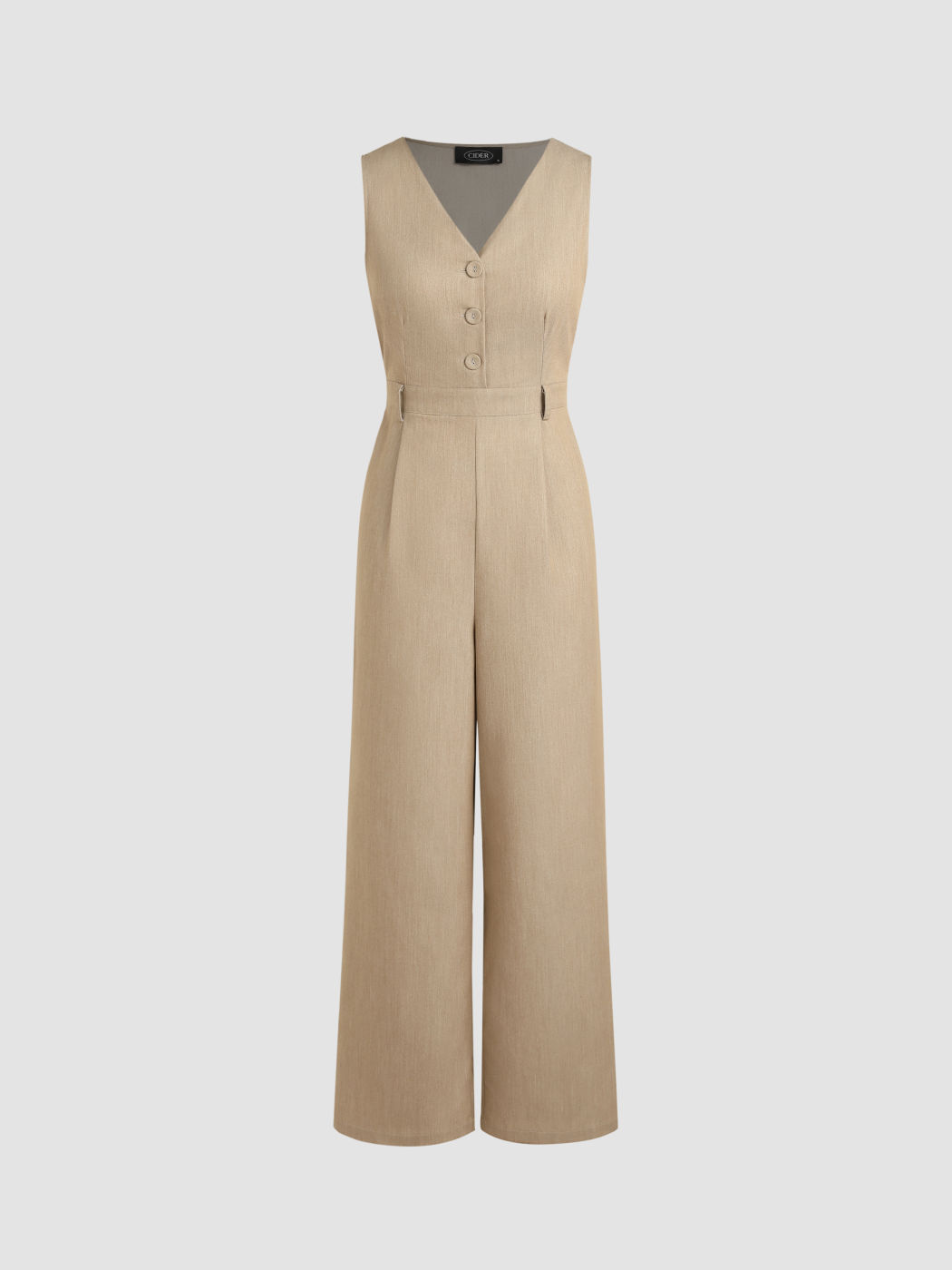 Solid Button Design Sleeveless Jumpsuit - Cider