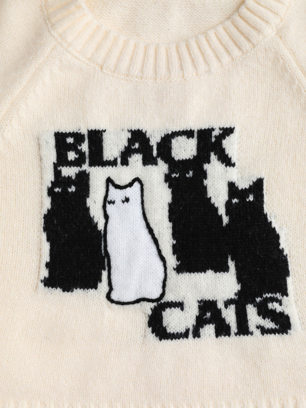 Knit Fabric Cats Print Crop Sweater For School Daily Casual Coffee Shop ...