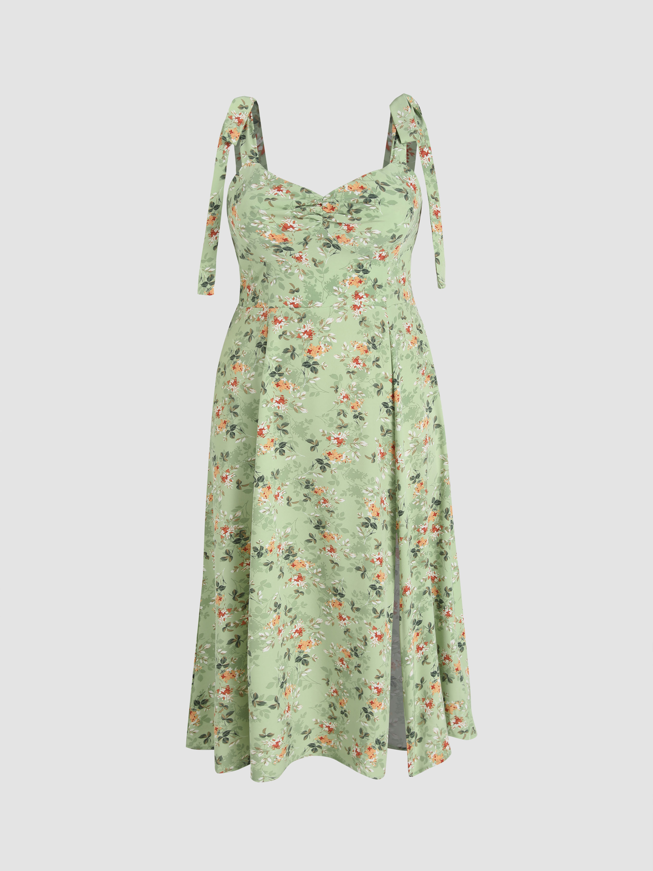 Curve And Plus Floral Bowknot Corset Midi Dress For Daily Casual Vacation