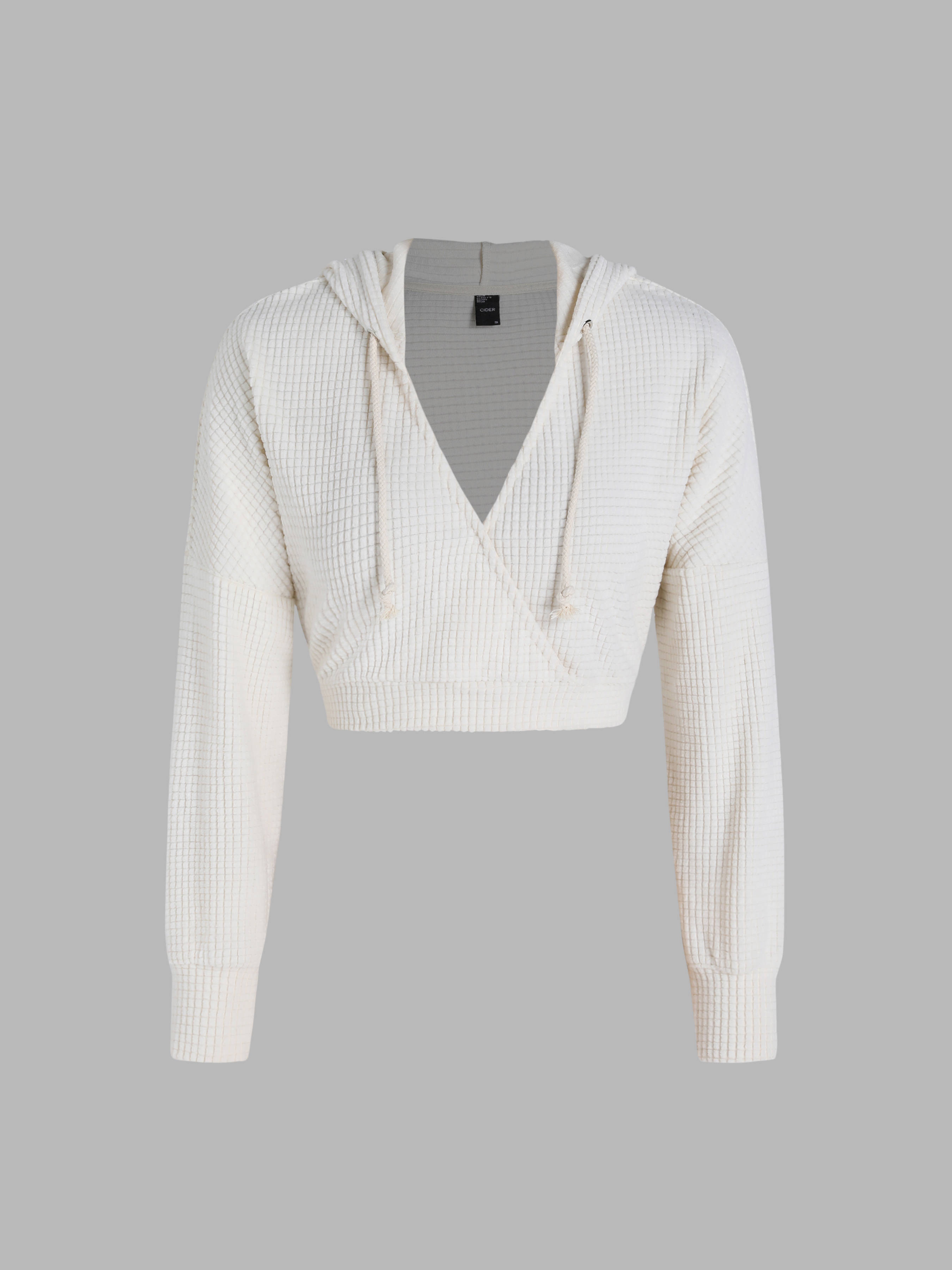 Solid Waffle Cropped Hoodie - Cider