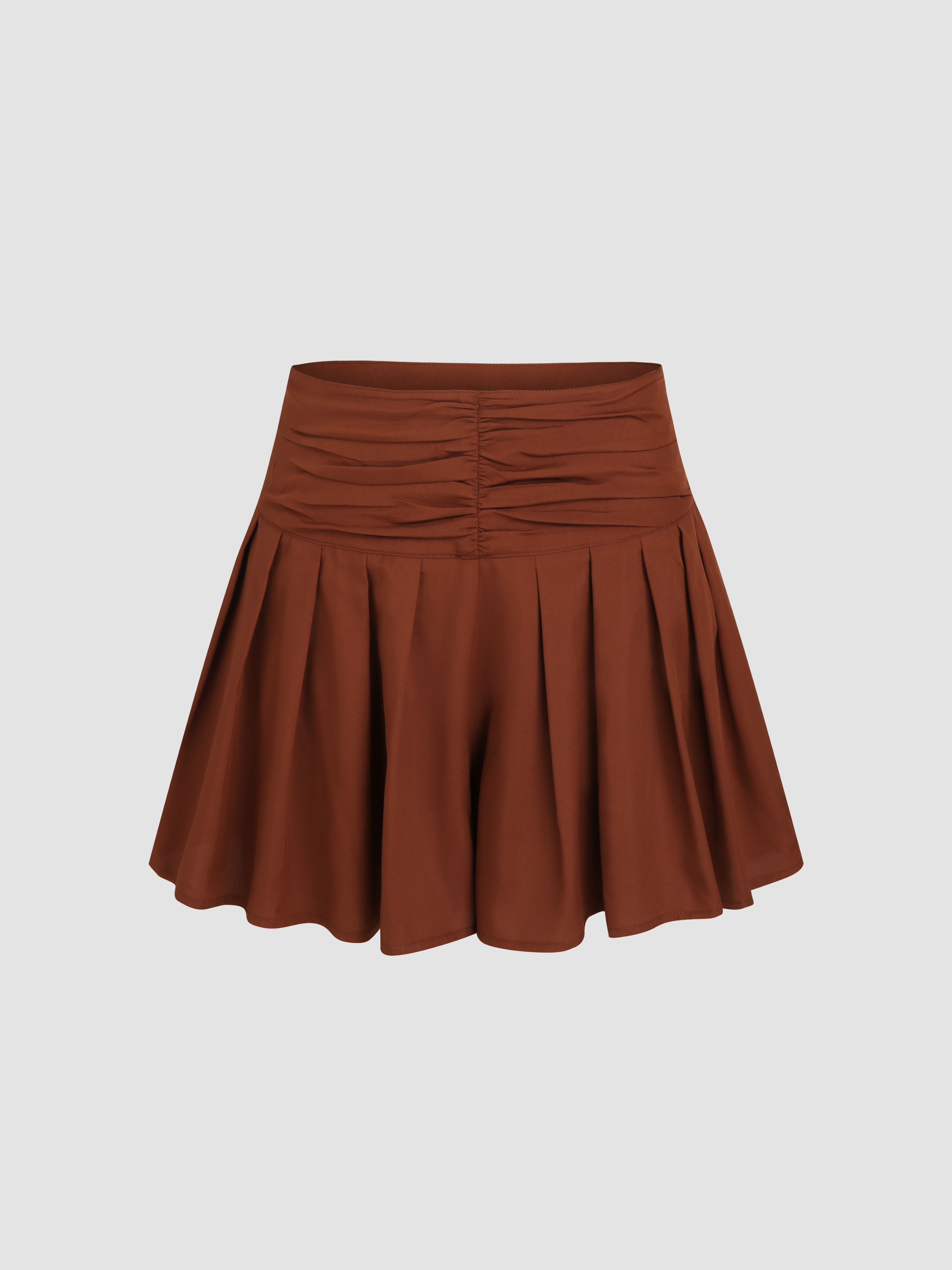 Solid Pleated Mini Shorts - Cider