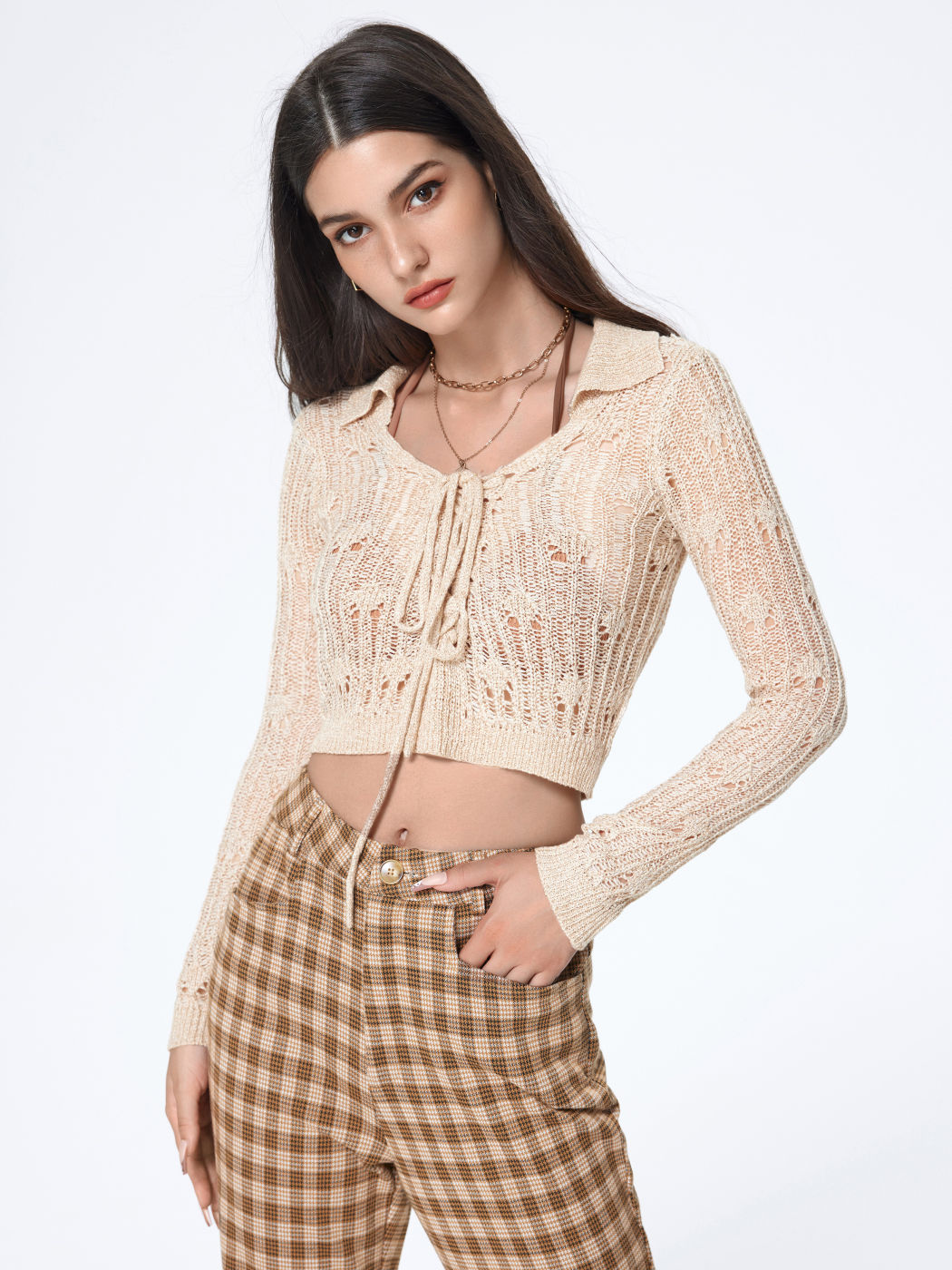 Knit Fabric Ripped Knotted Sweater For Vacation