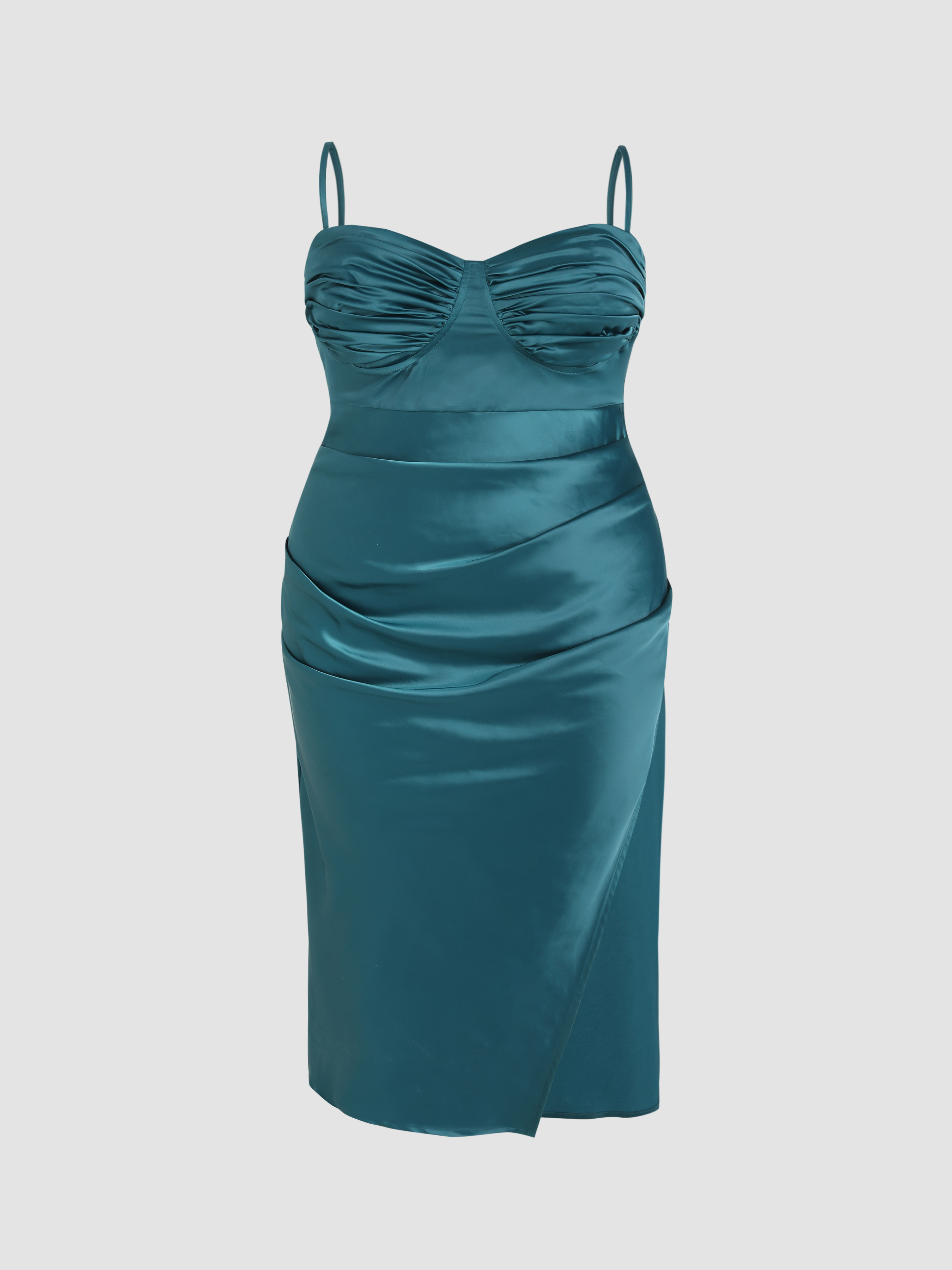 Solid Satin Midi Dress Curve & Plus - Cider