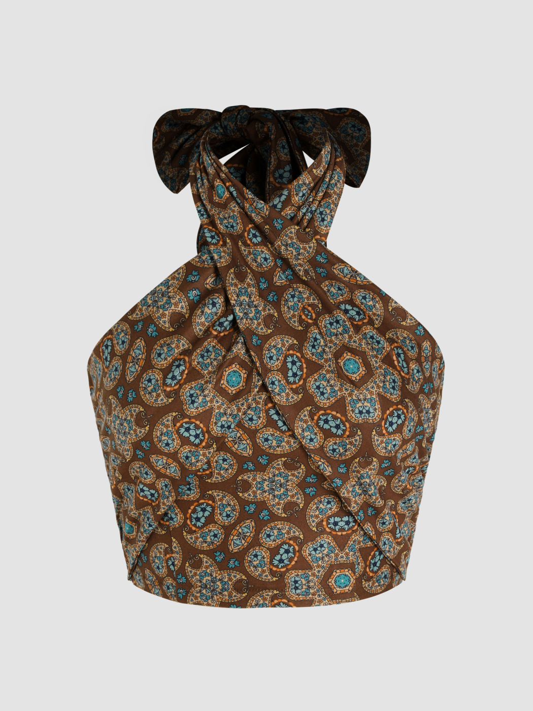 Paisley Knotted Cross Halter Crop Top For Exhibition Vacation