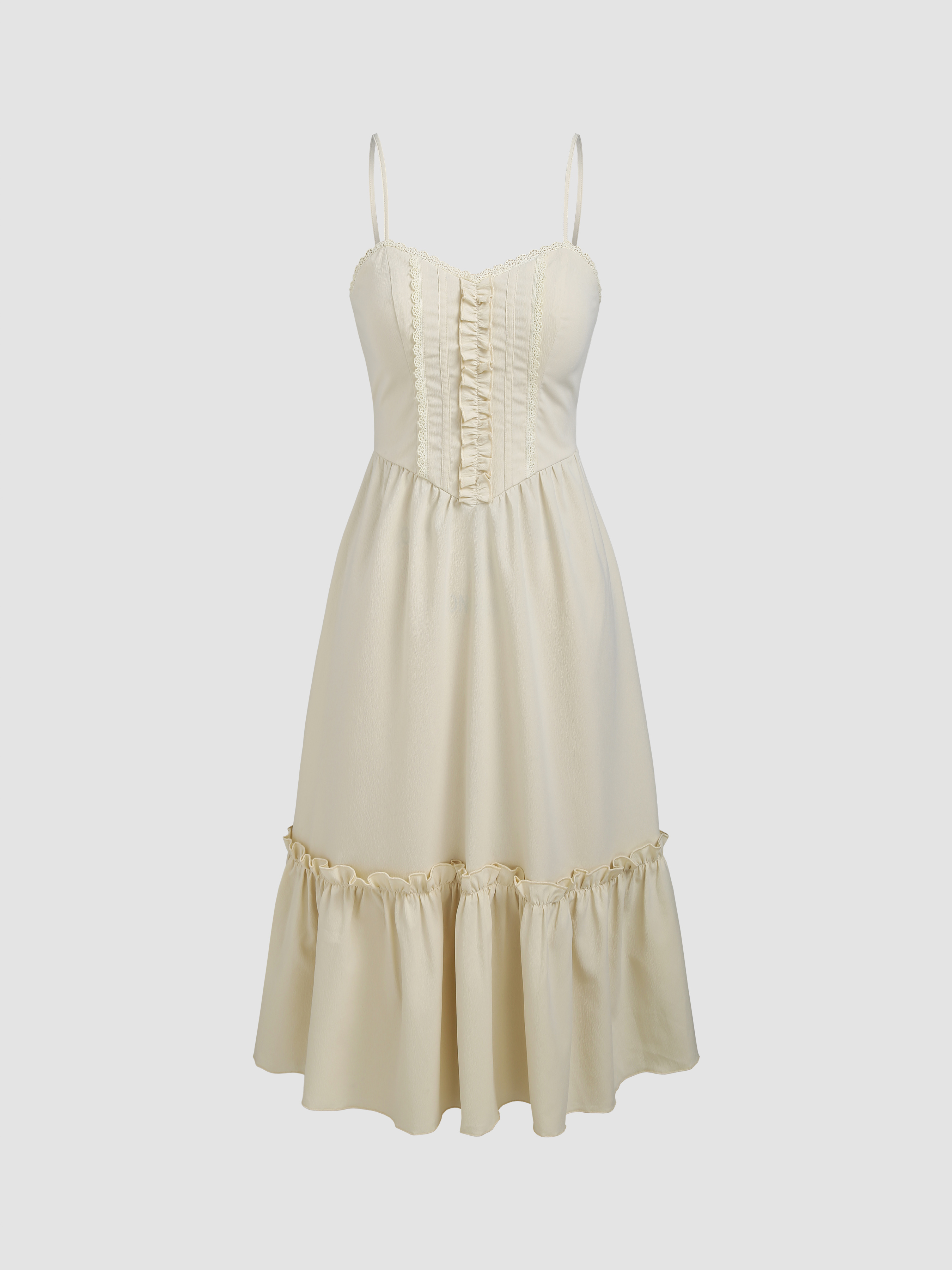 Ruffle Solid Tie Midi Dress For Outdoor