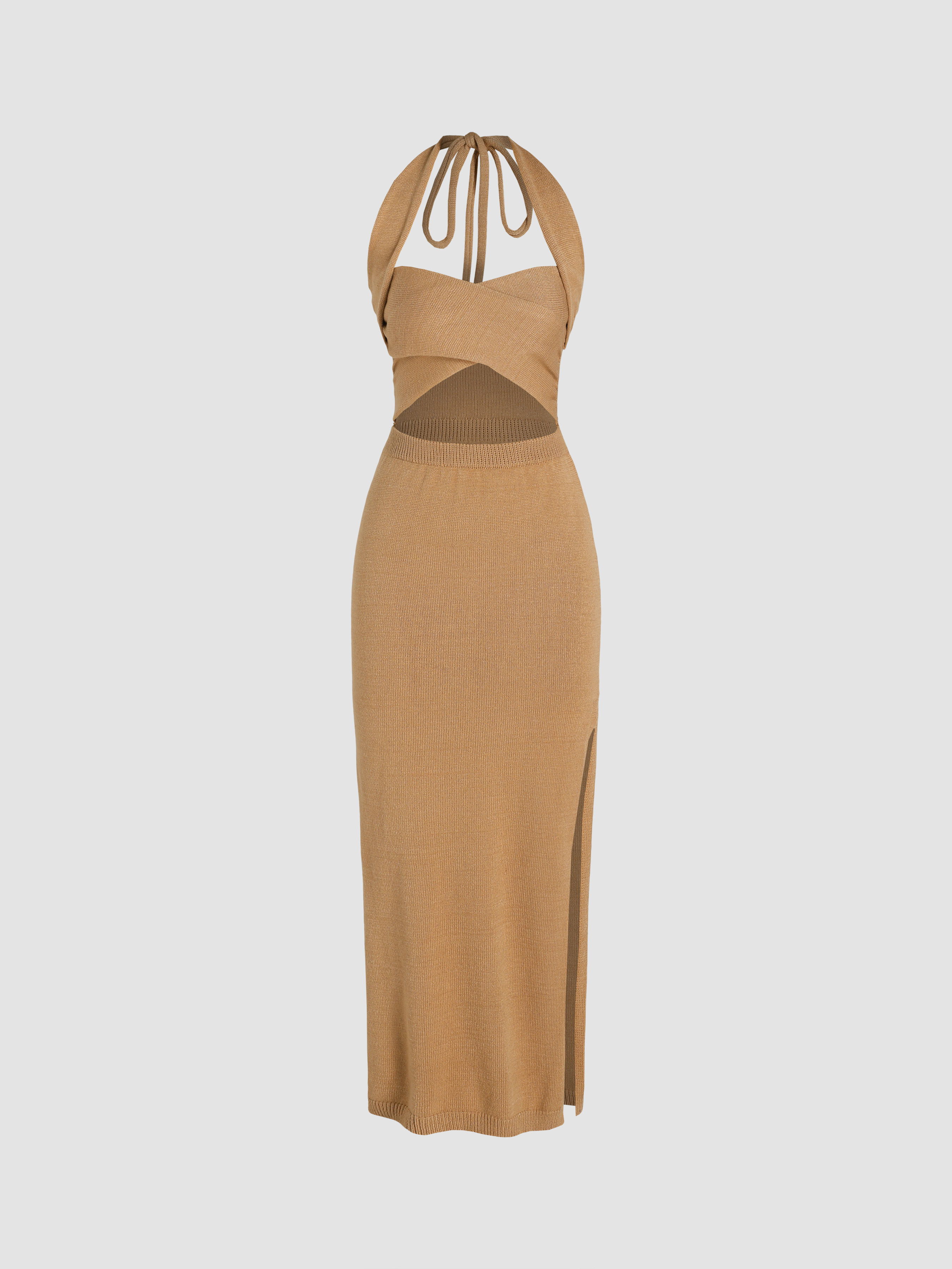 Knit Halter Cut Out Dress - Cider
