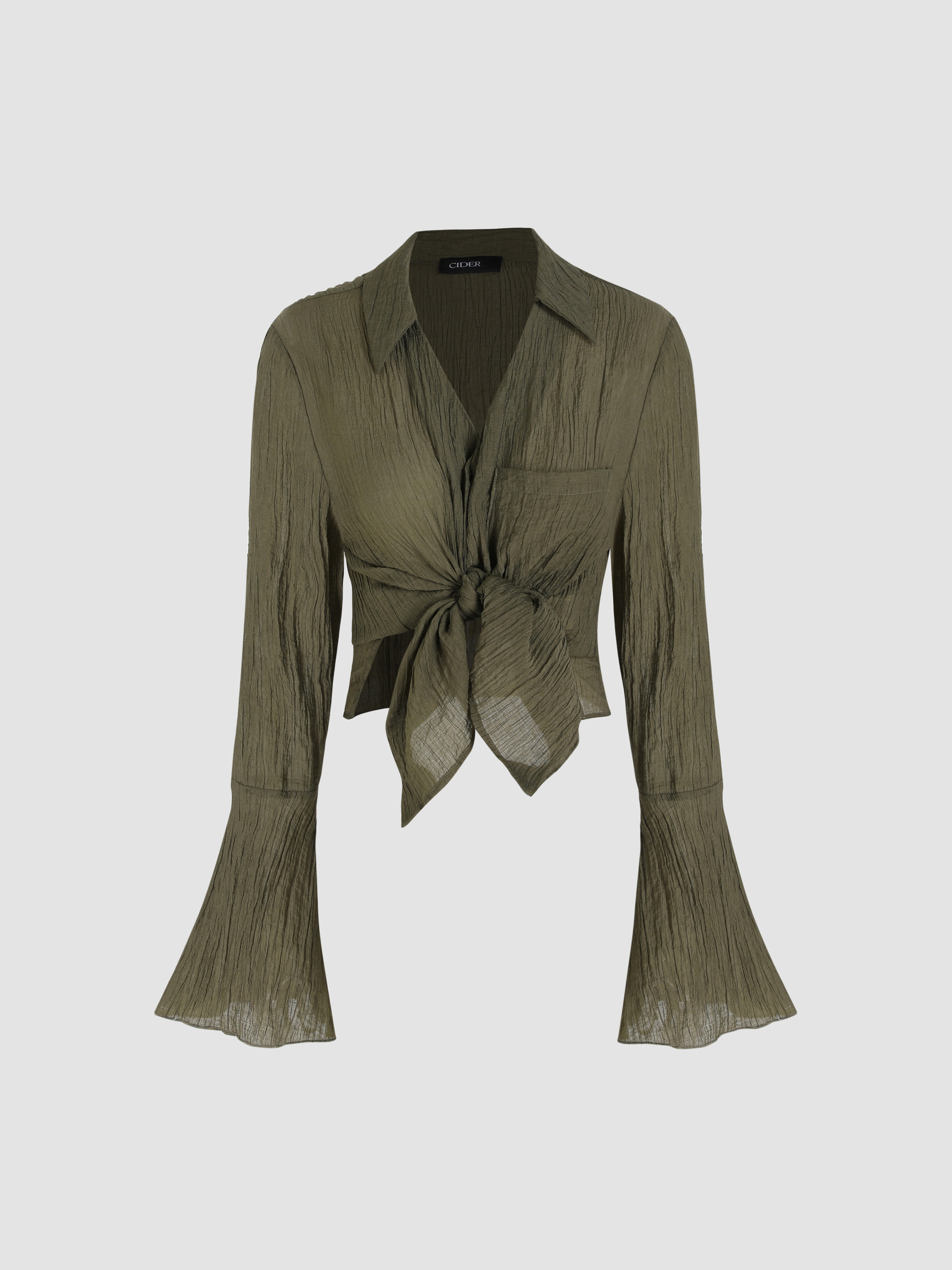 Texture Bell Sleeve Blouse Top For Daily Casual Vacation