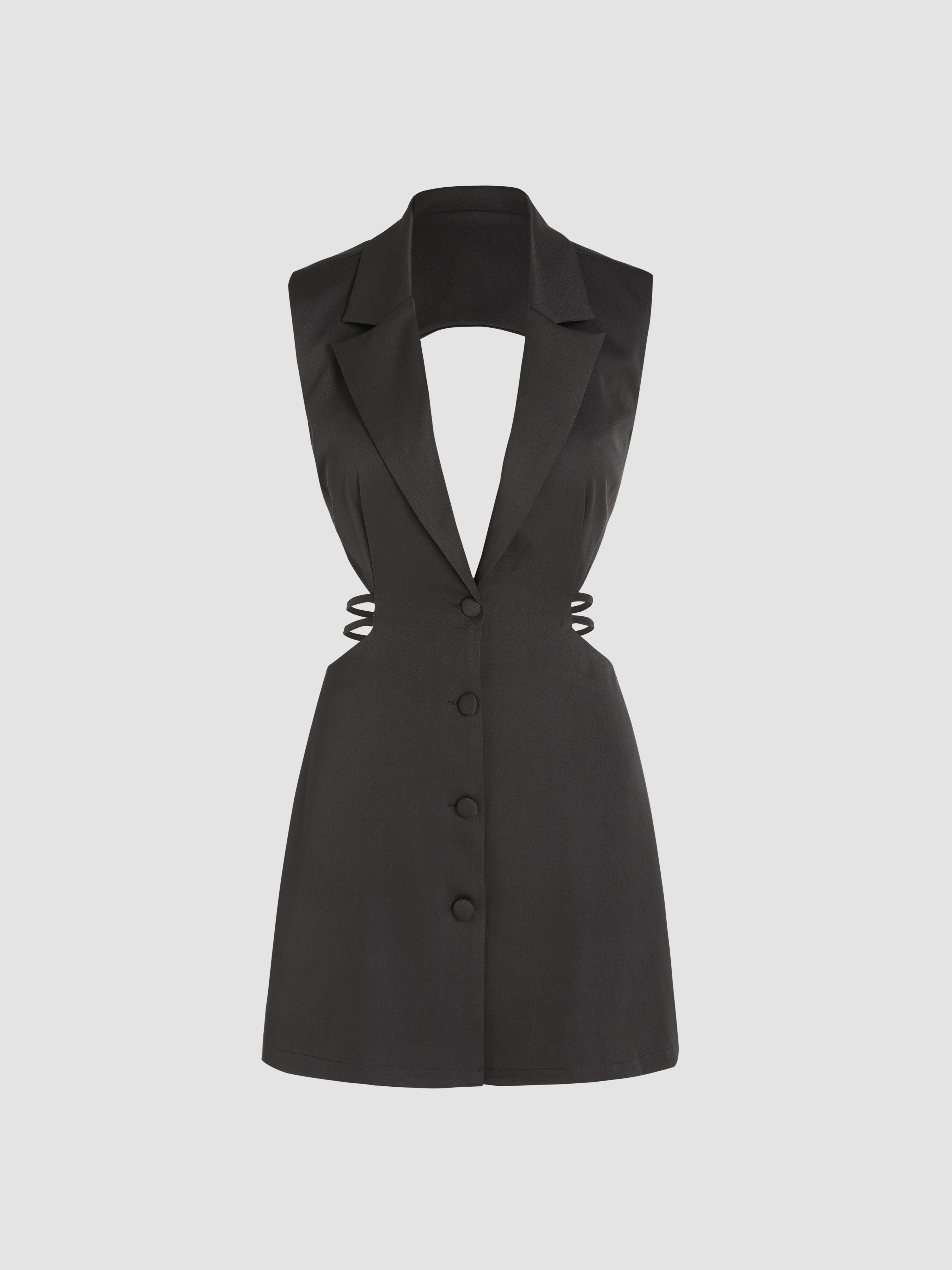 Deep V Collar Backless Mini Dress - Cider