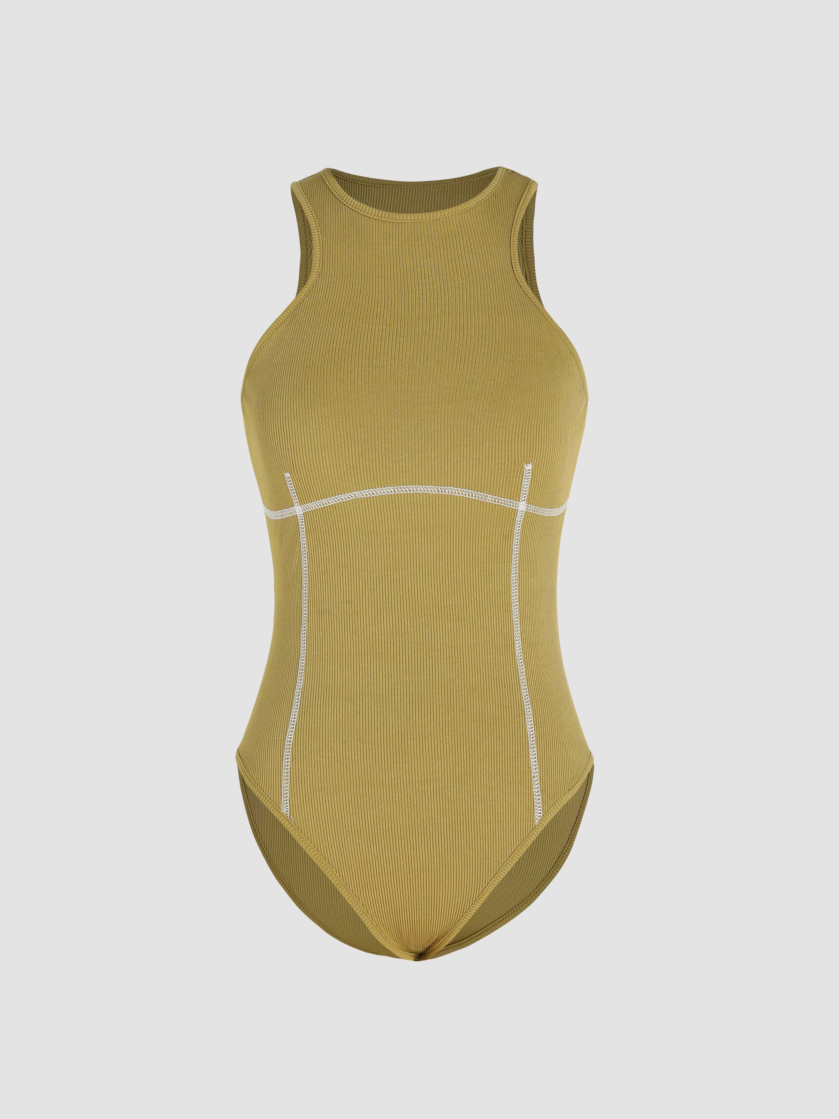 Camisole Stitch Rib Bodysuit For Music Festival Live House Party
