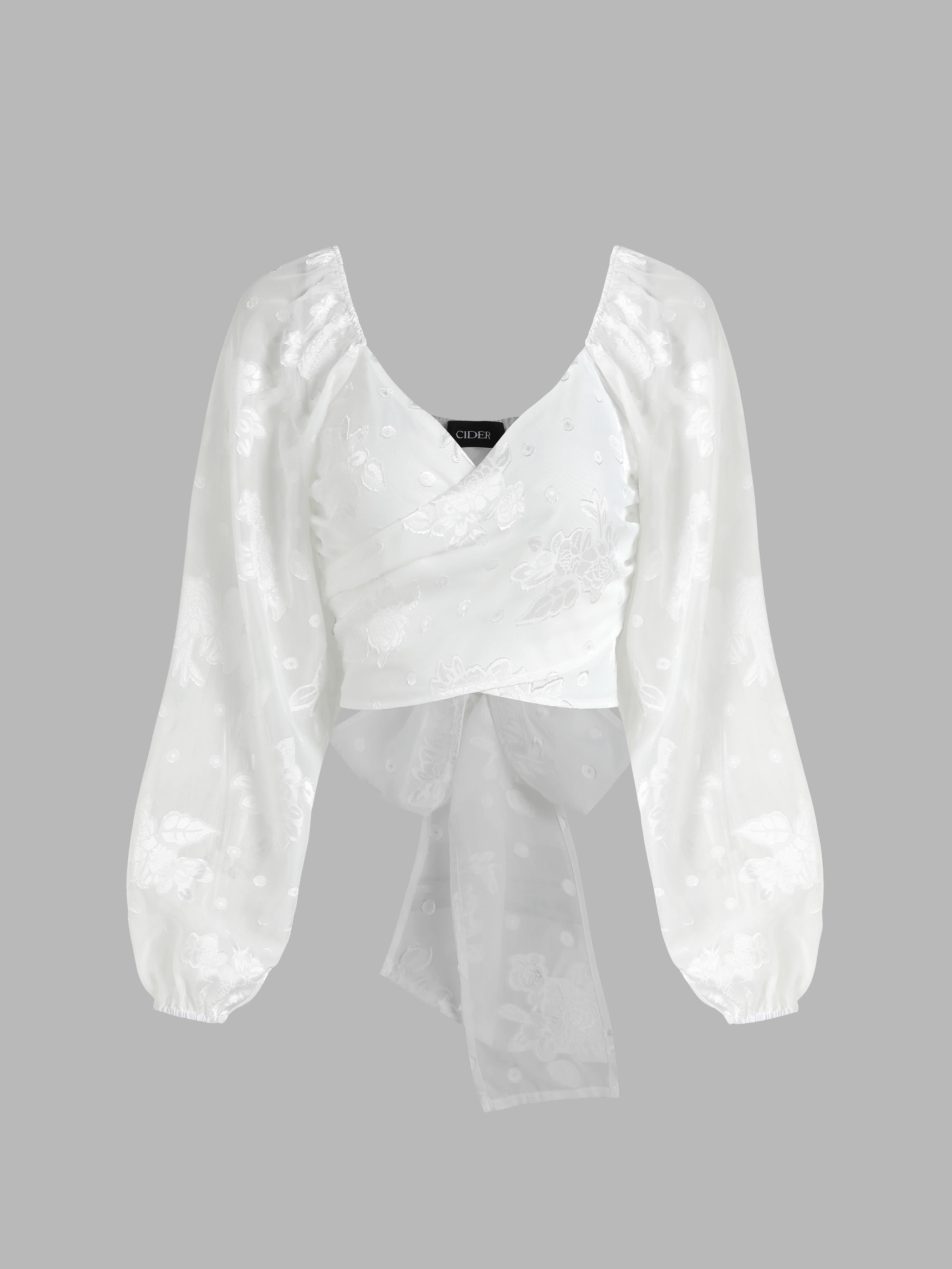 Floral Jacquard Cross Wrap Crop Top For Exhibition Vacation