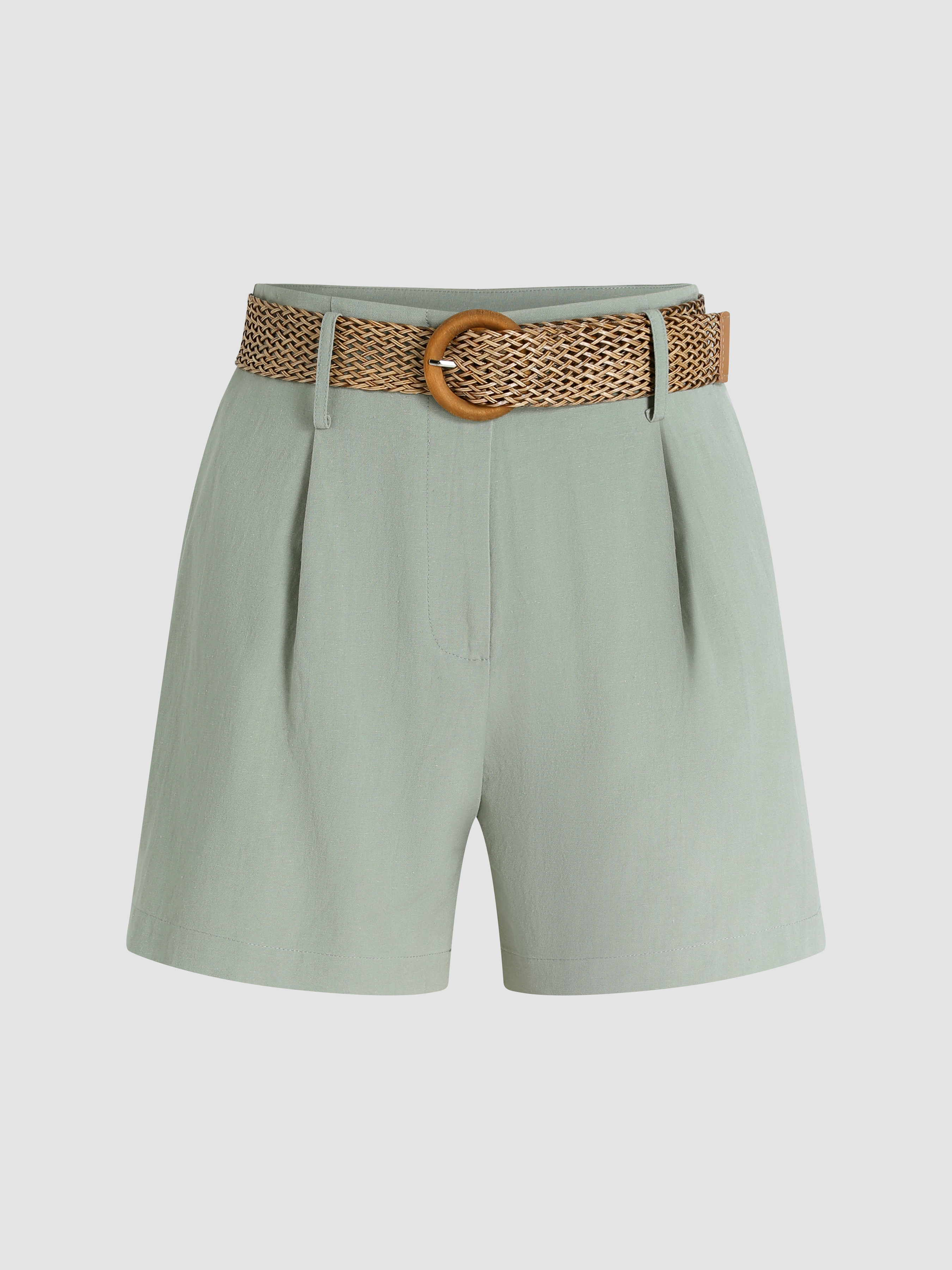 Solid Pocket Shorts With Belt - Cider
