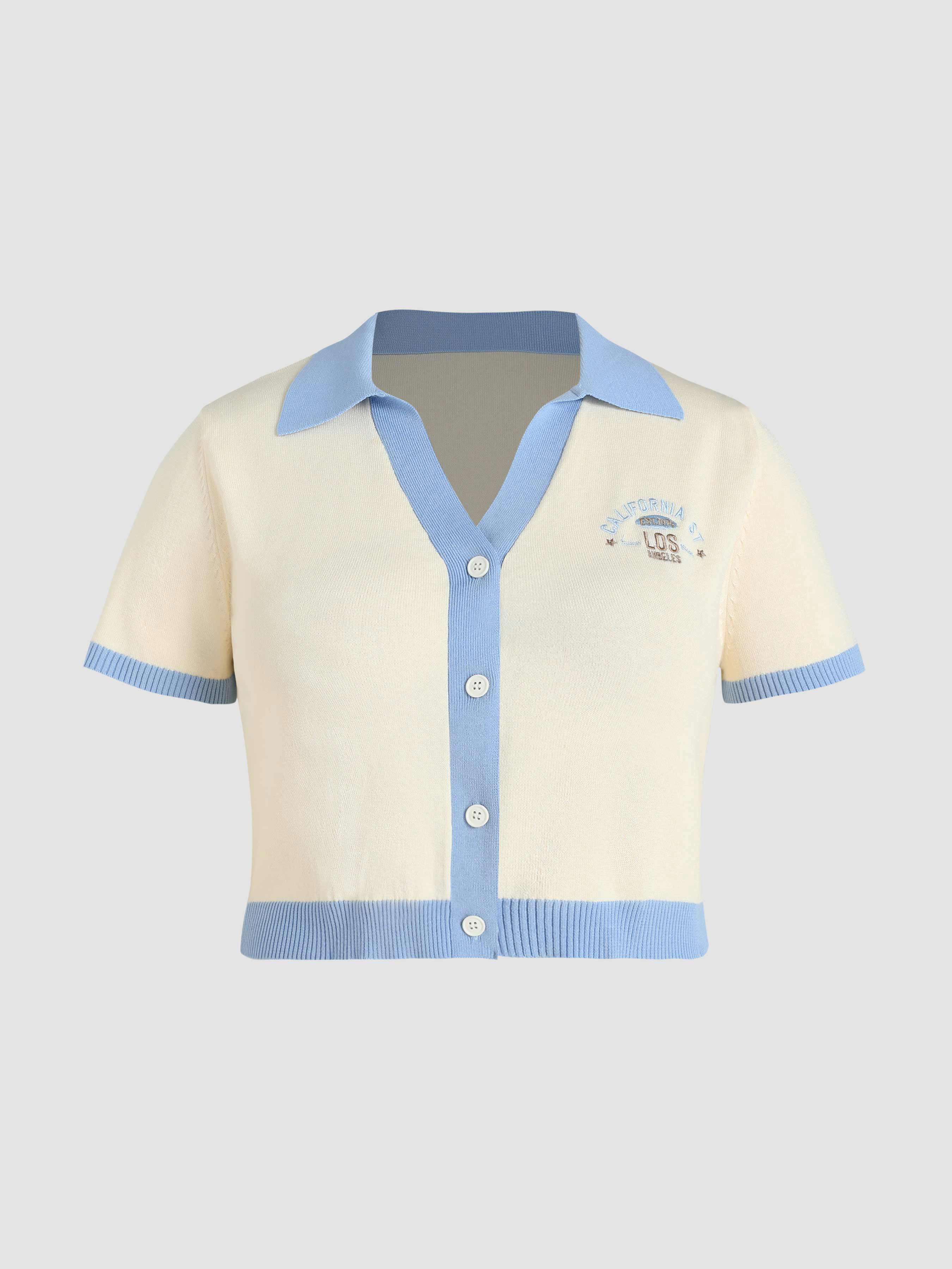 Knit Button Up Crop Polo Top Curve & Plus - Cider