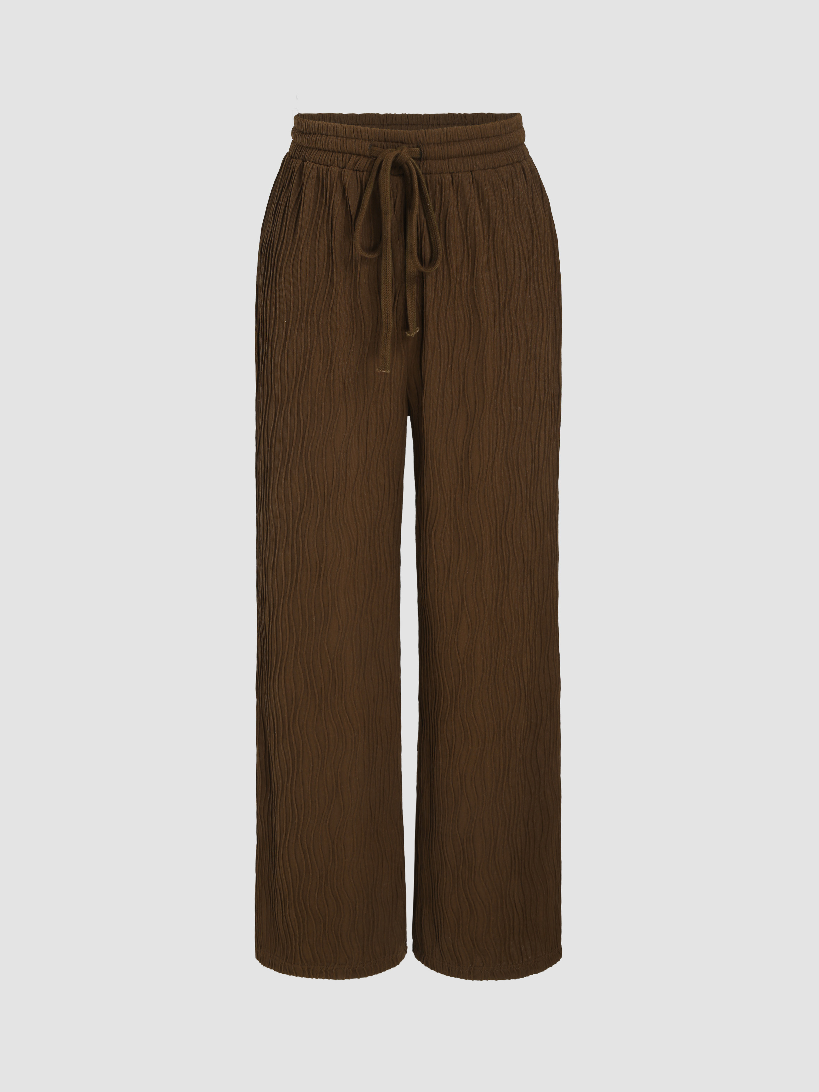 Texture Solid Drawstring Pants - Cider
