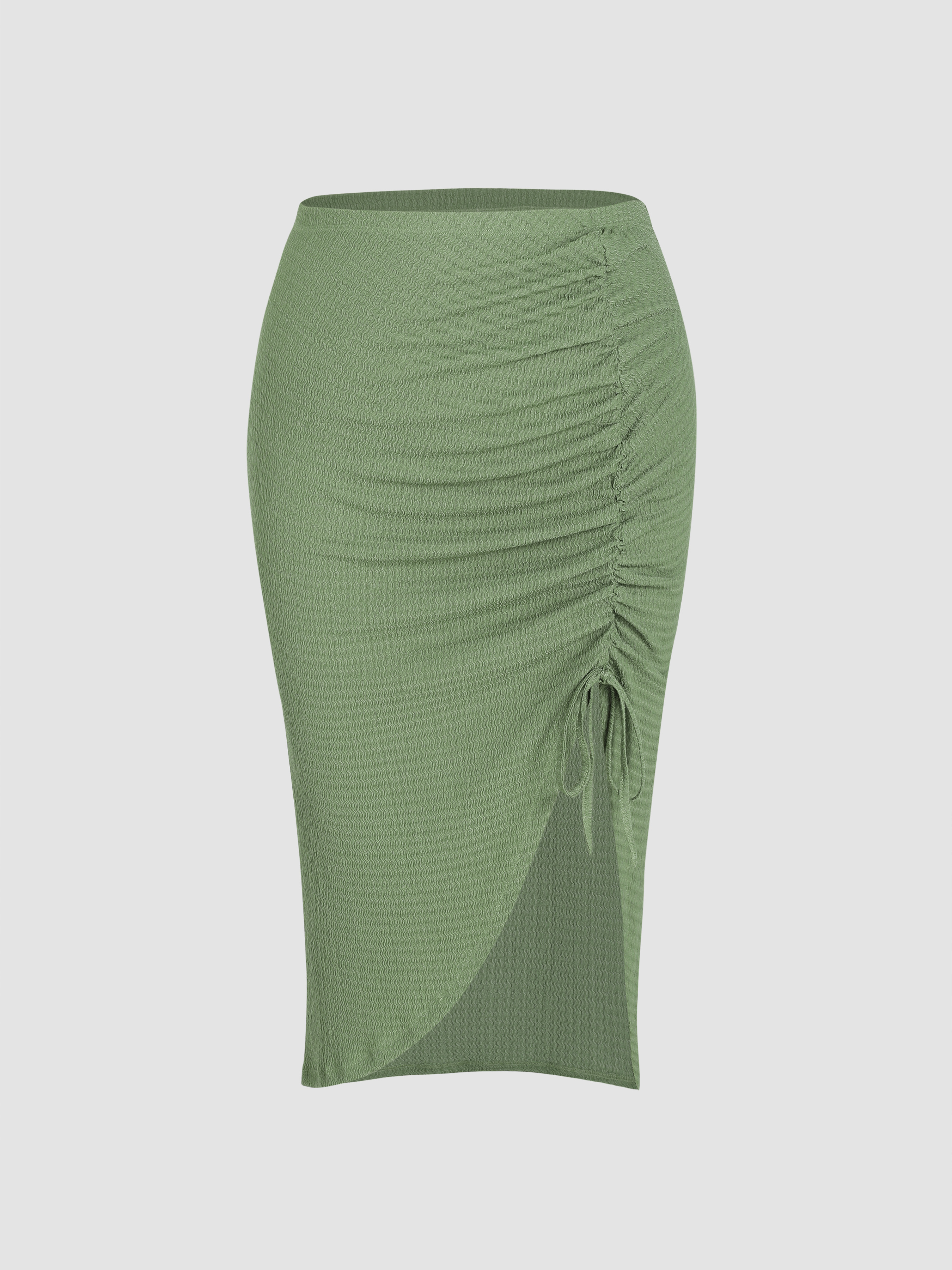 Texture Midi Drawstring Skirt Curve & Plus For Coffee Shop Daily Casual