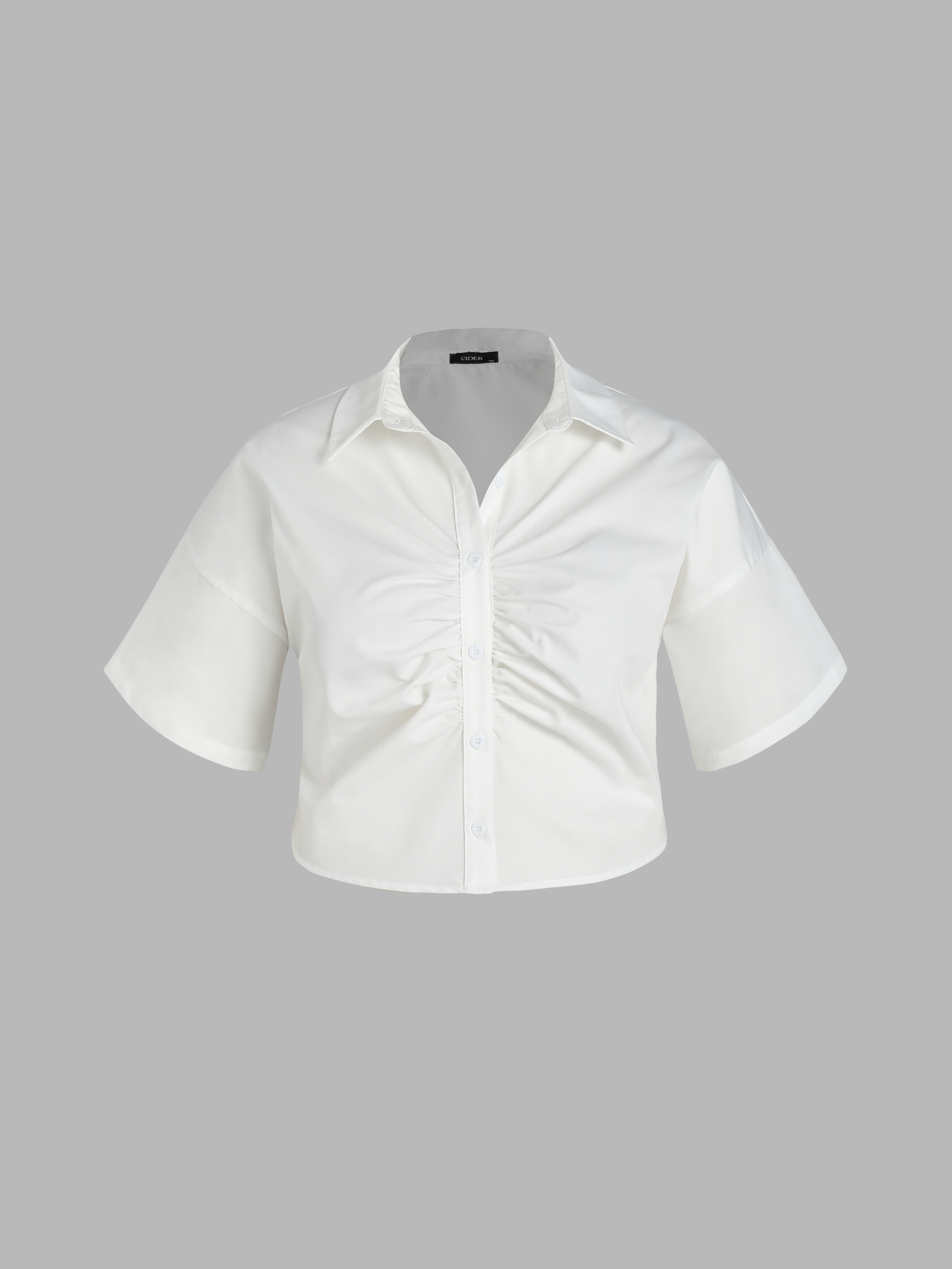 Solid Classic Button Up Crop Blouse Curve & Plus For Daily Casual Exhibition Coffee Shop