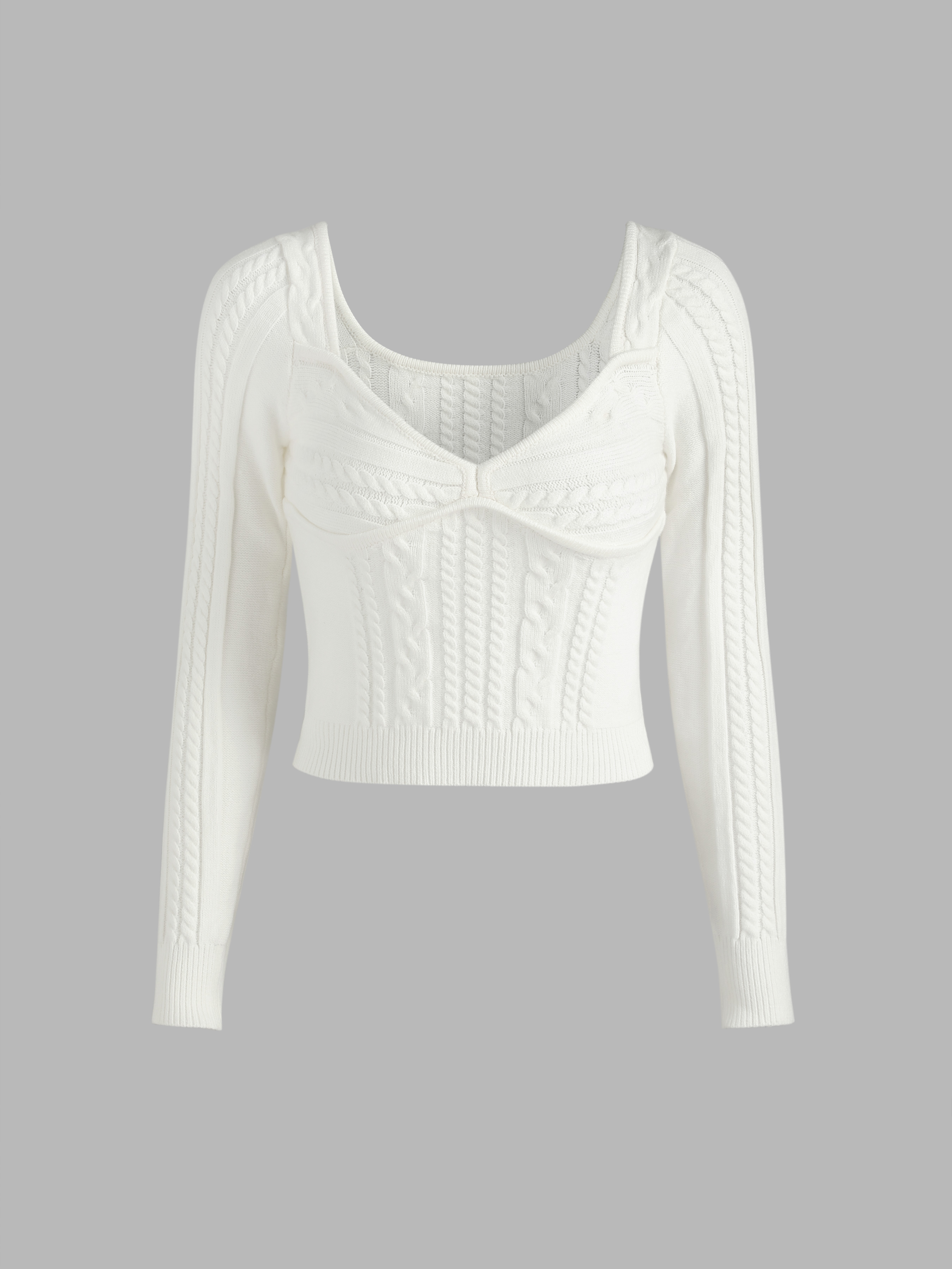 Solid Cable Knit Crop Top - Cider