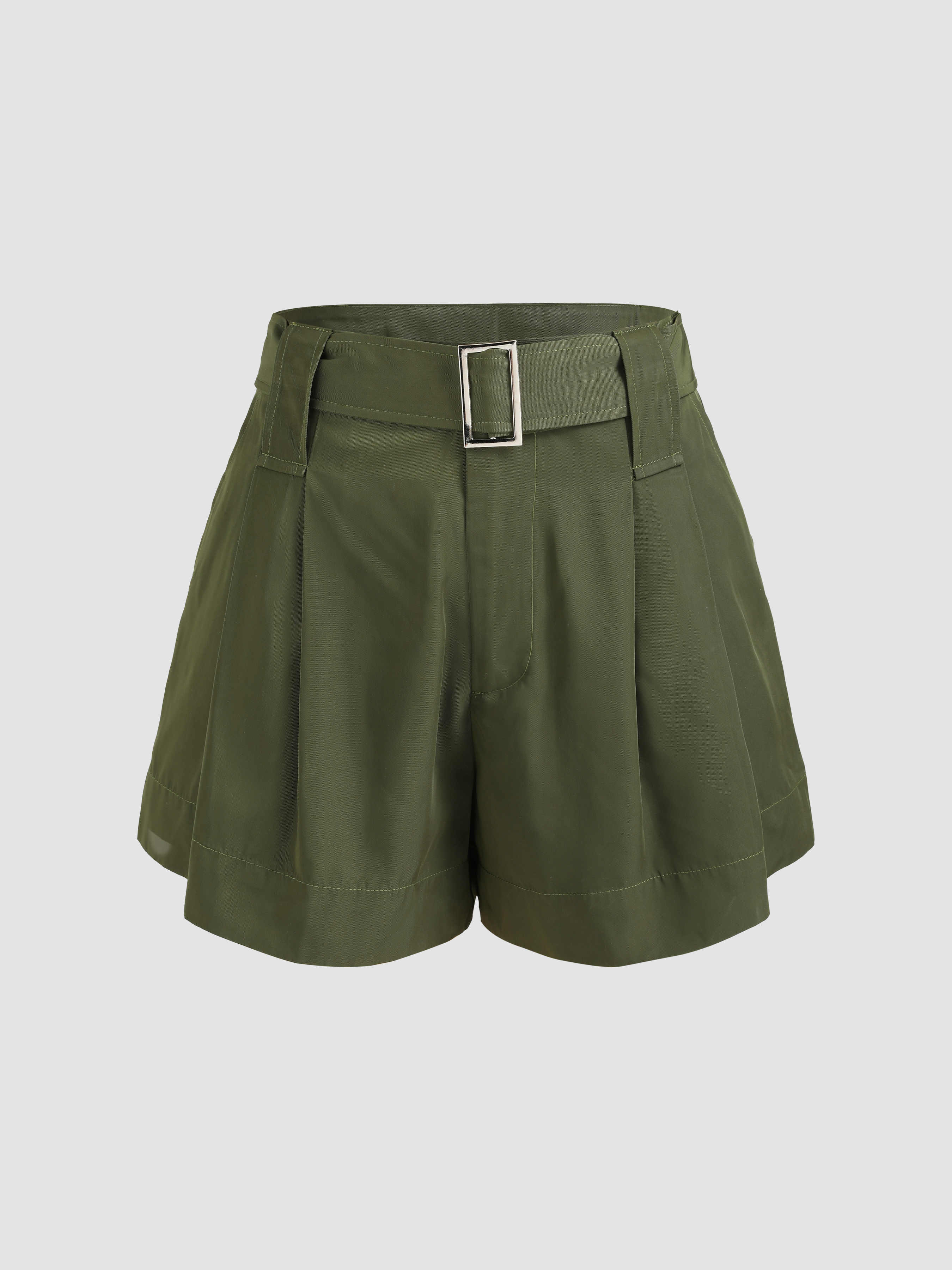 Solid Ruffle Mini Shorts With Belt - Cider