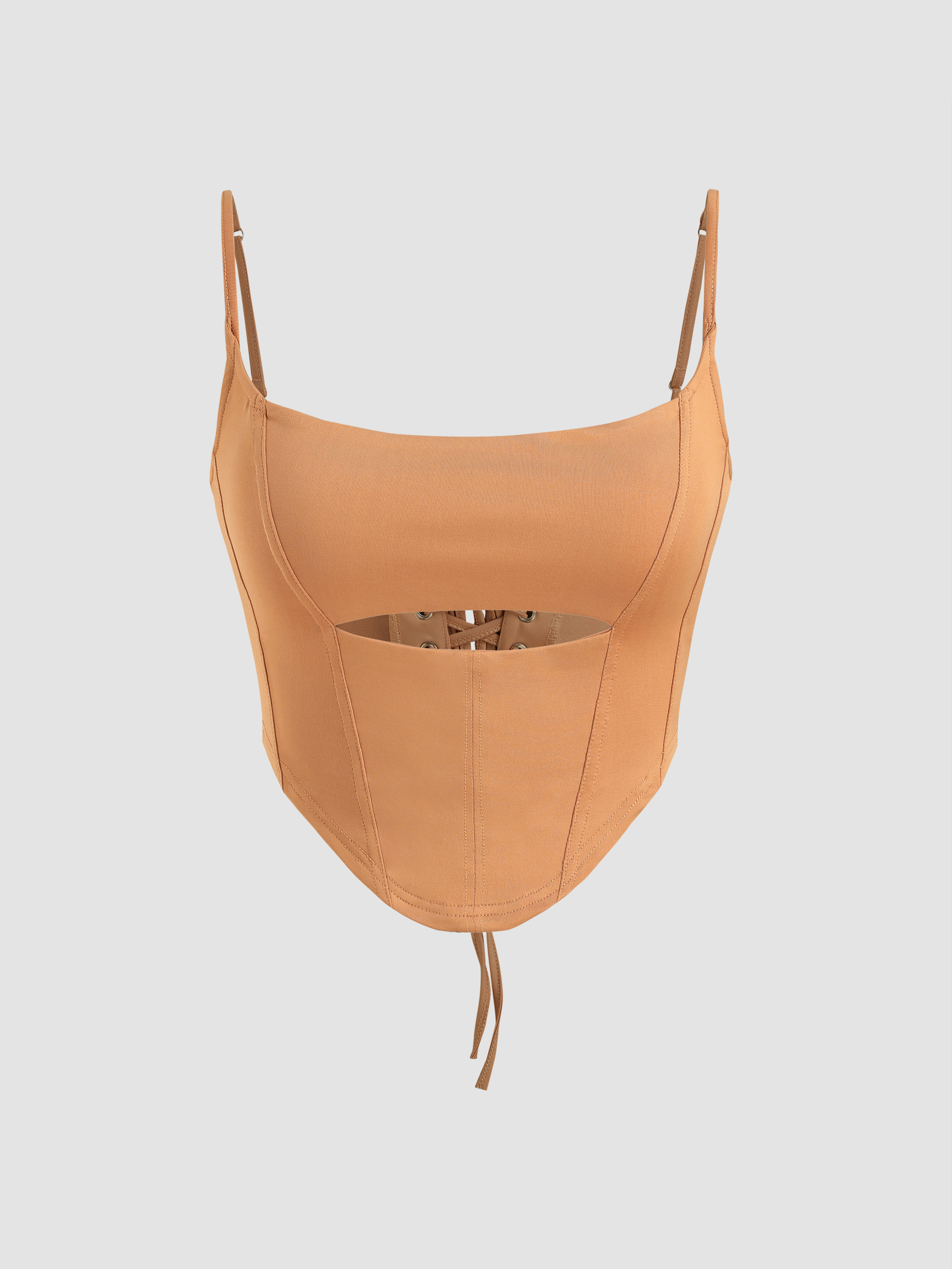 Solid Cut Out Lace Up Corset Top - Cider