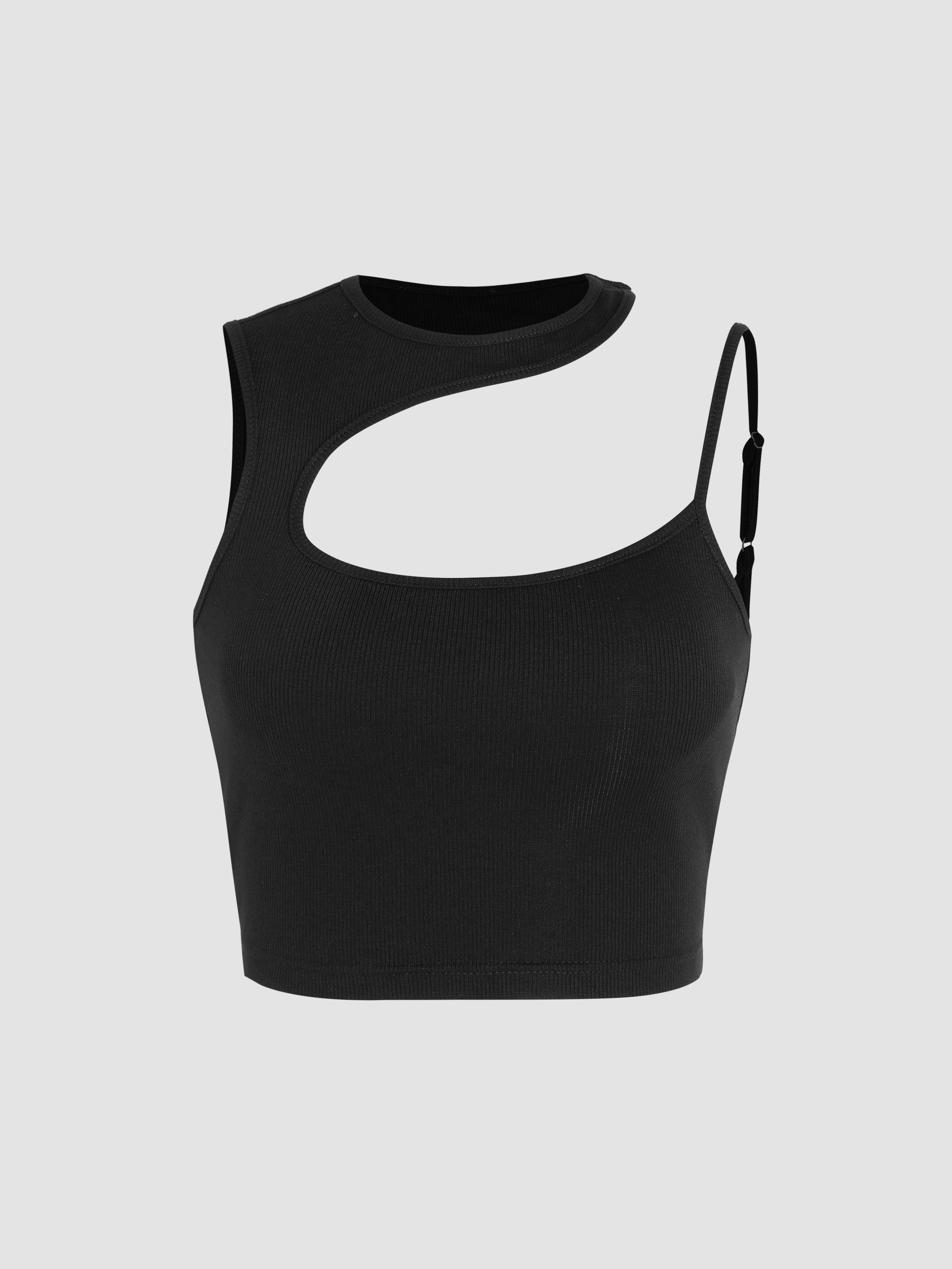 Recycled Fabric Solid Asymmetrical Neck Cut Out Tank Top - Cider