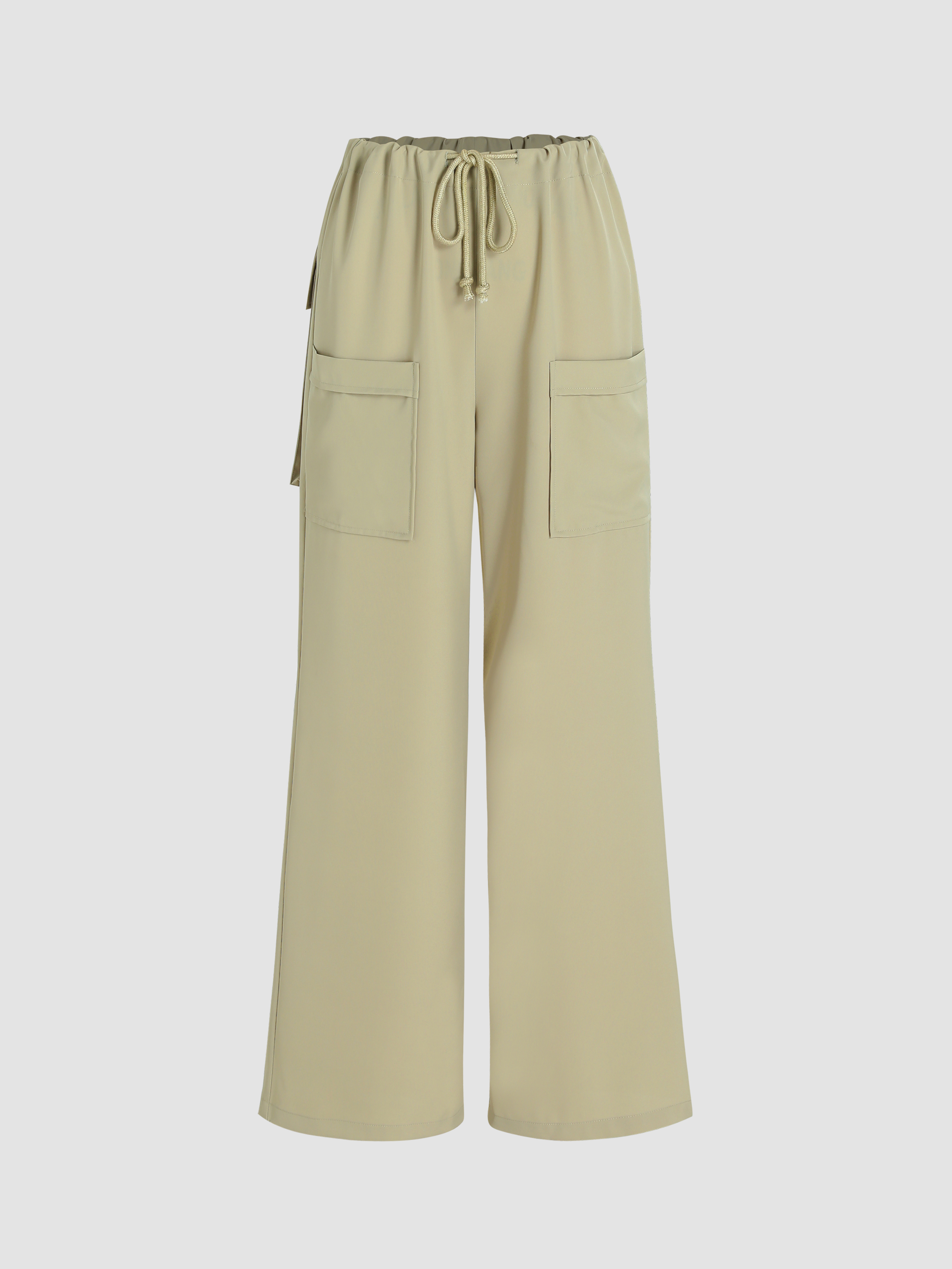 Solid Drawstring Cargo Pants - Cider