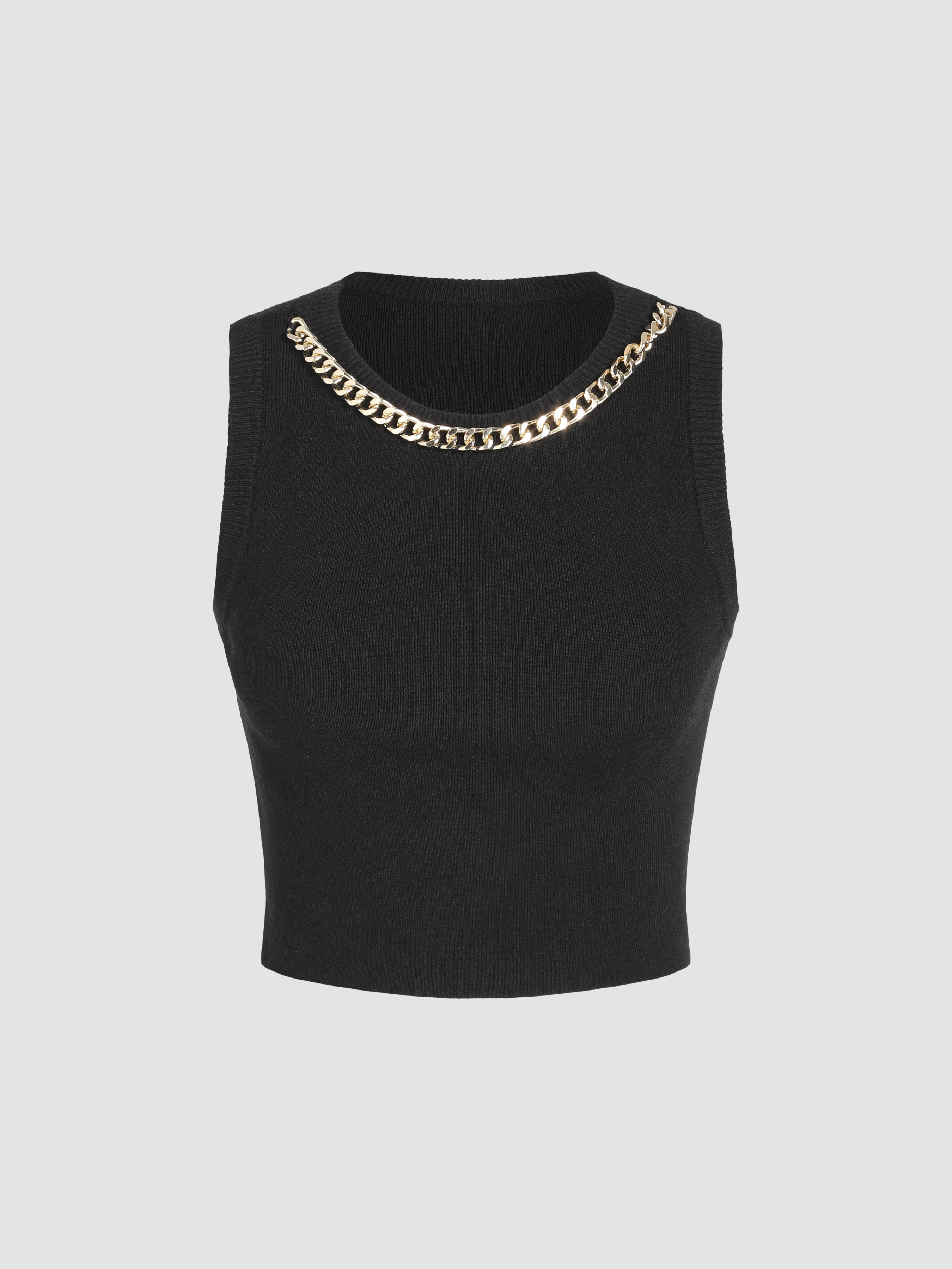 Chain Detail Knit Tank Top - Cider