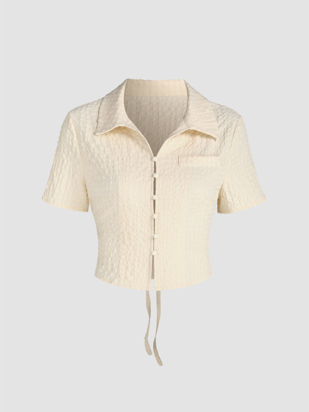 Texture Drawstring Blouse For Daily Casual Coffee Shop