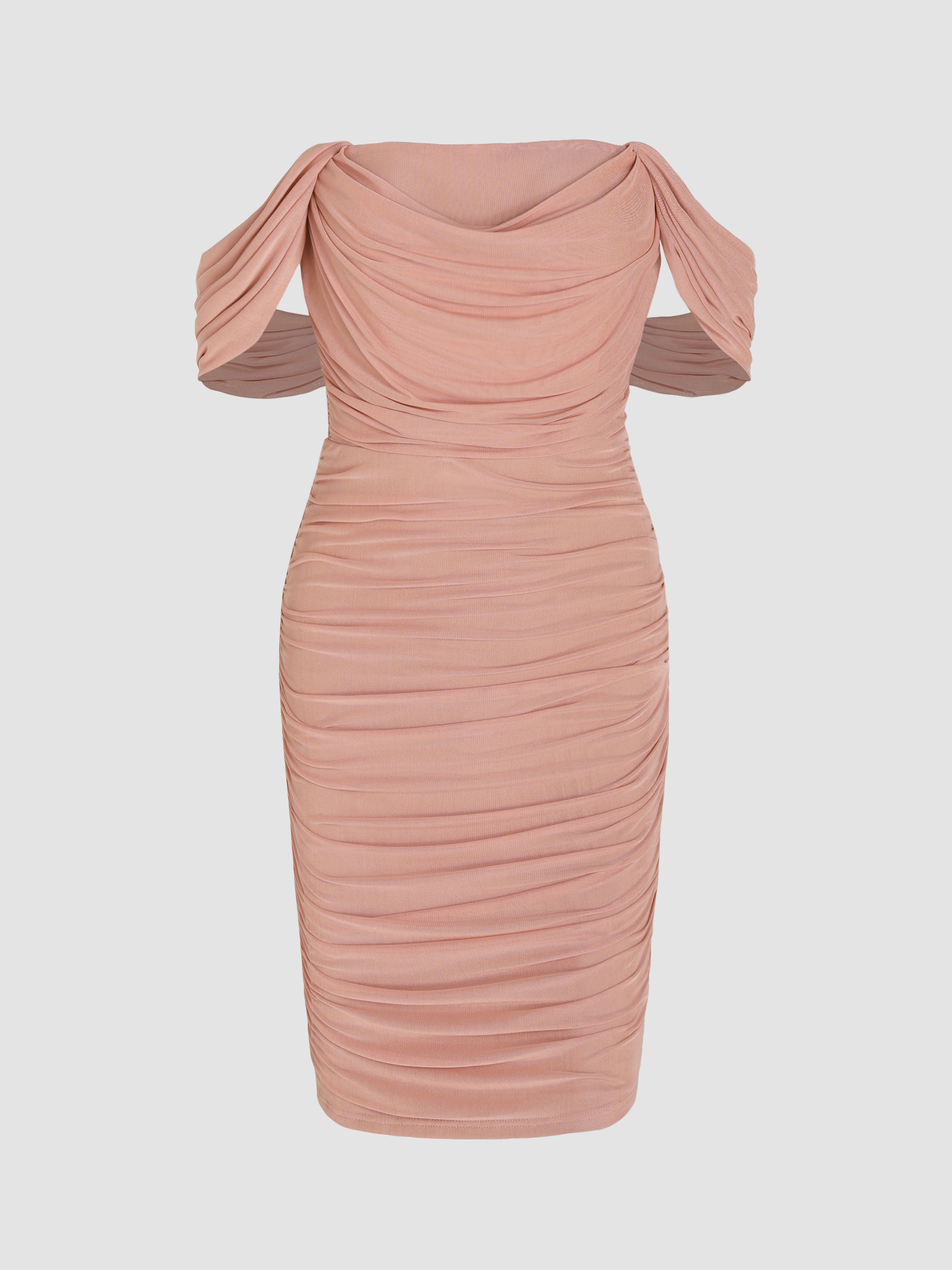 Mesh Ruched Off Shoulder Midi Dress For Exhibition Party/Clubbing Music ...