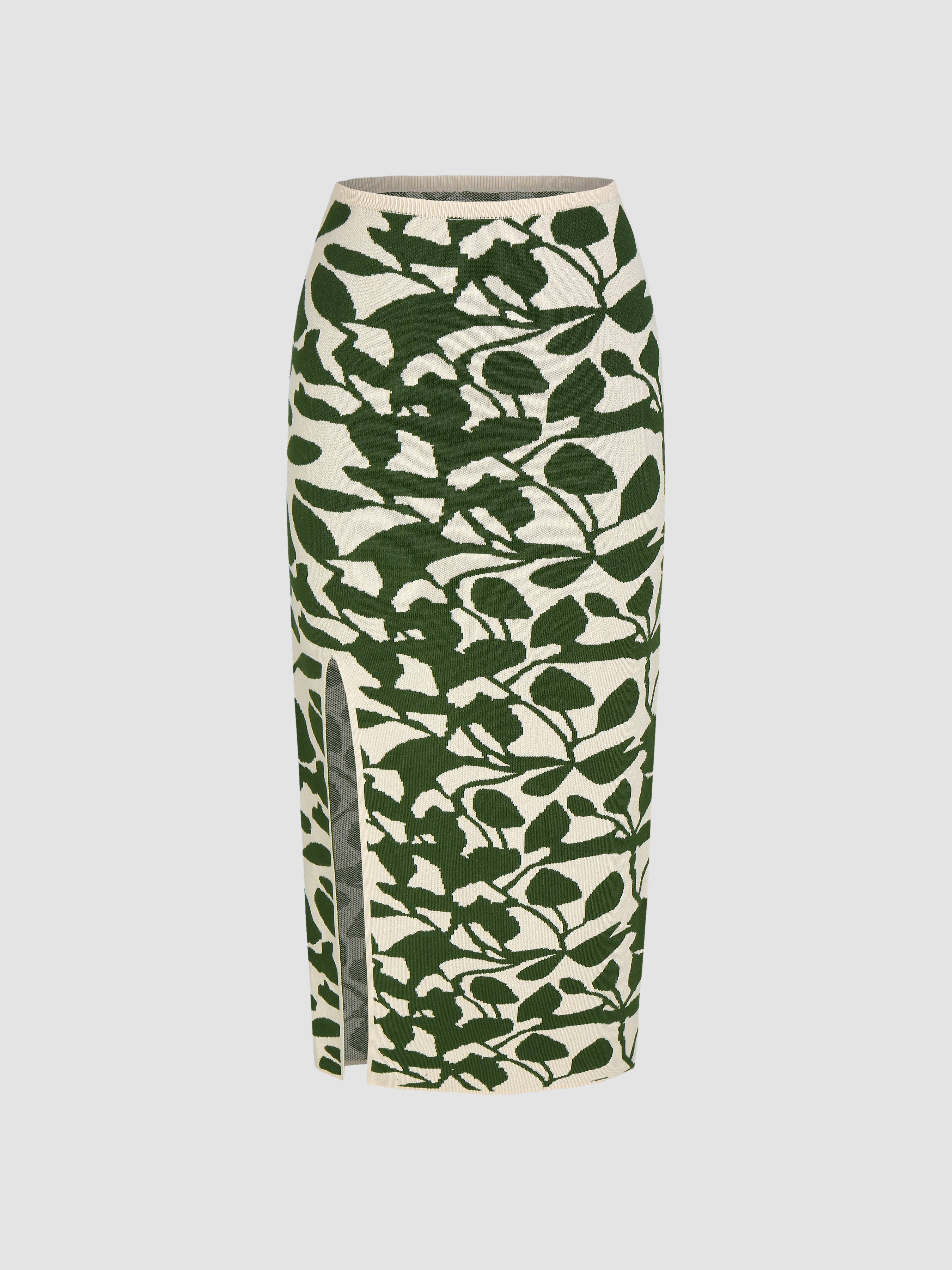 Christmas Leaves Pattern Slit Knit Dress