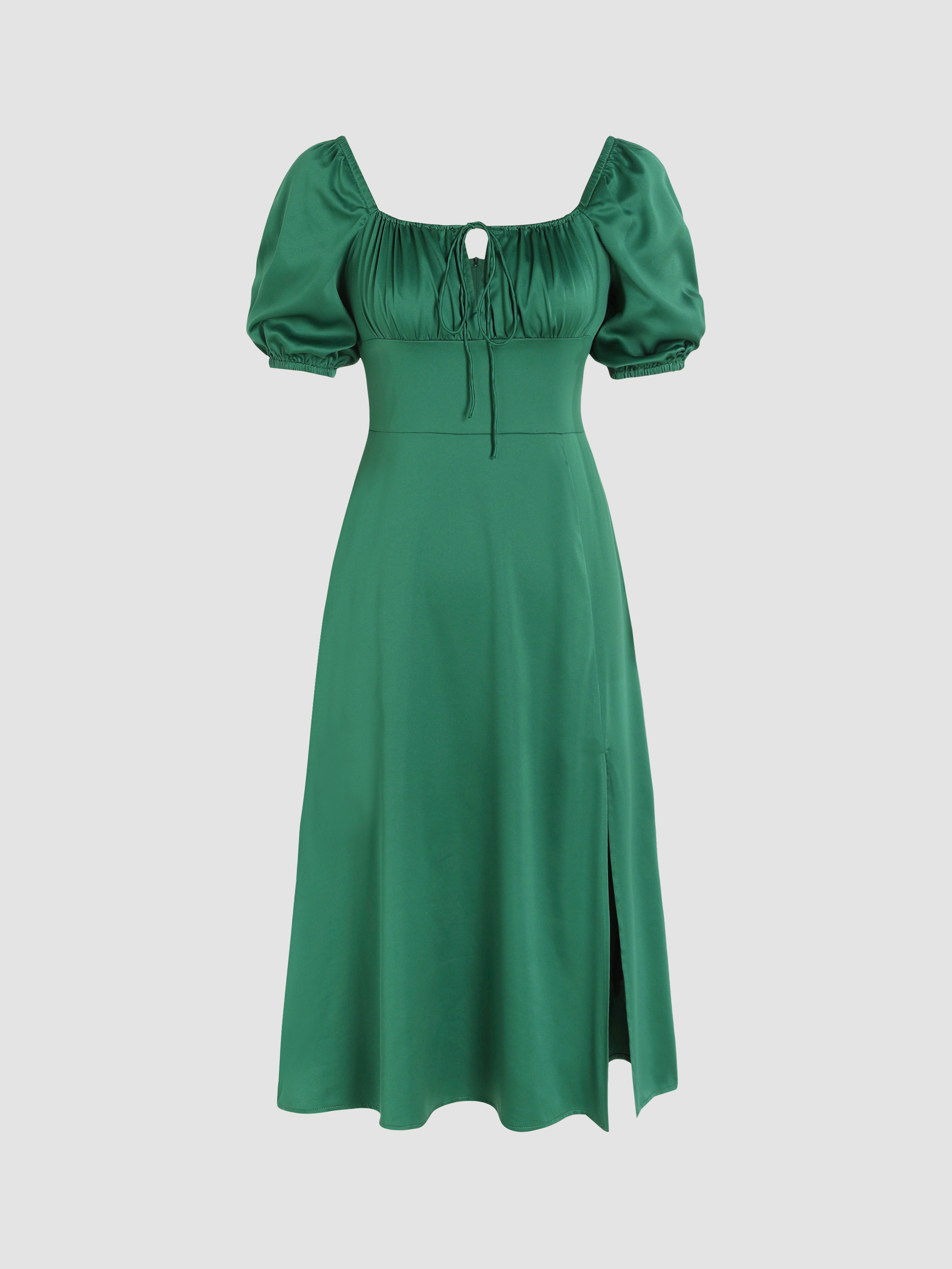 Solid Fabric Drawstring Slit Midi Dress For Date Wedding Exhibition ...