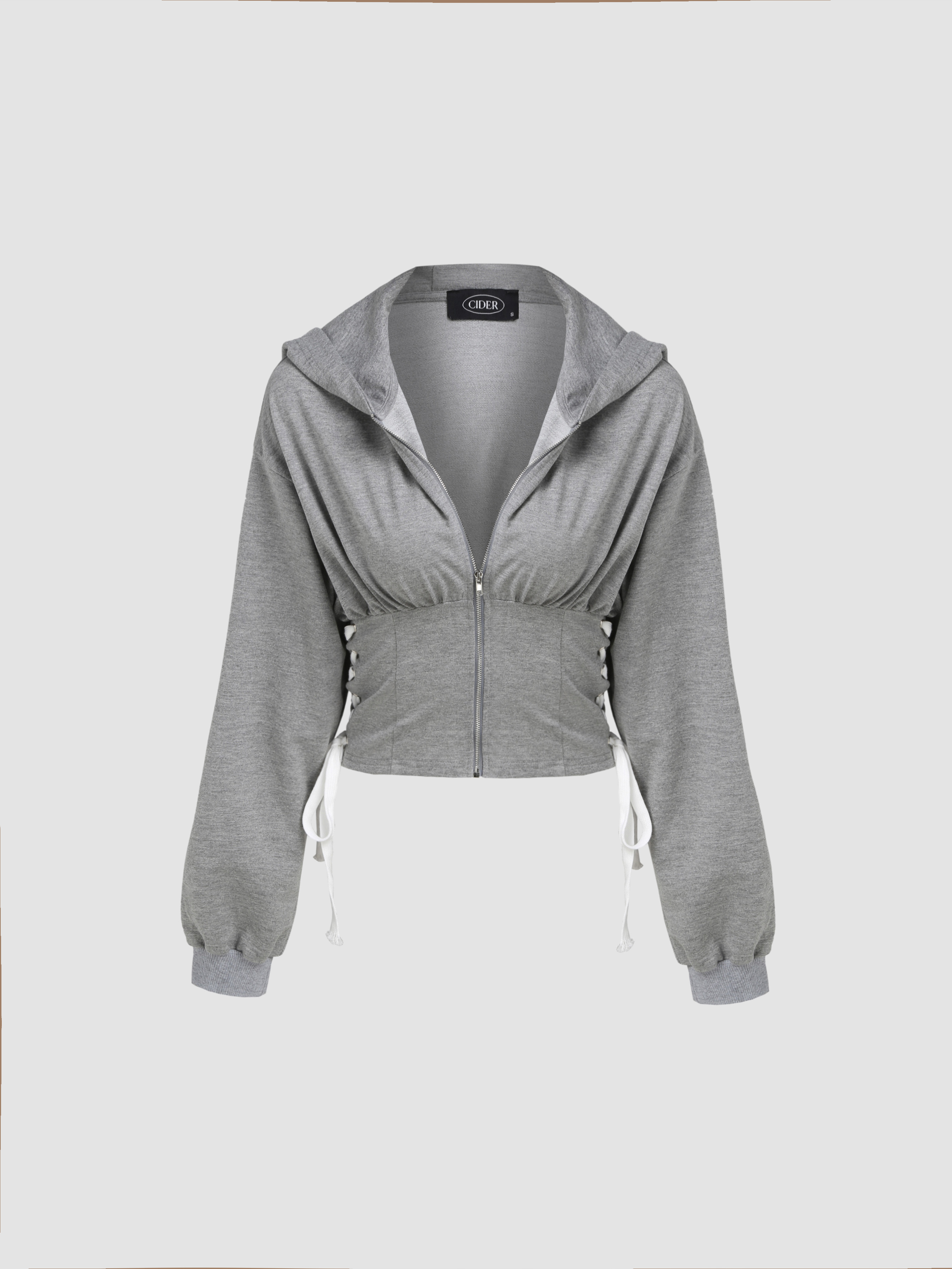 Lace Up Zipper Hoodie - Cider