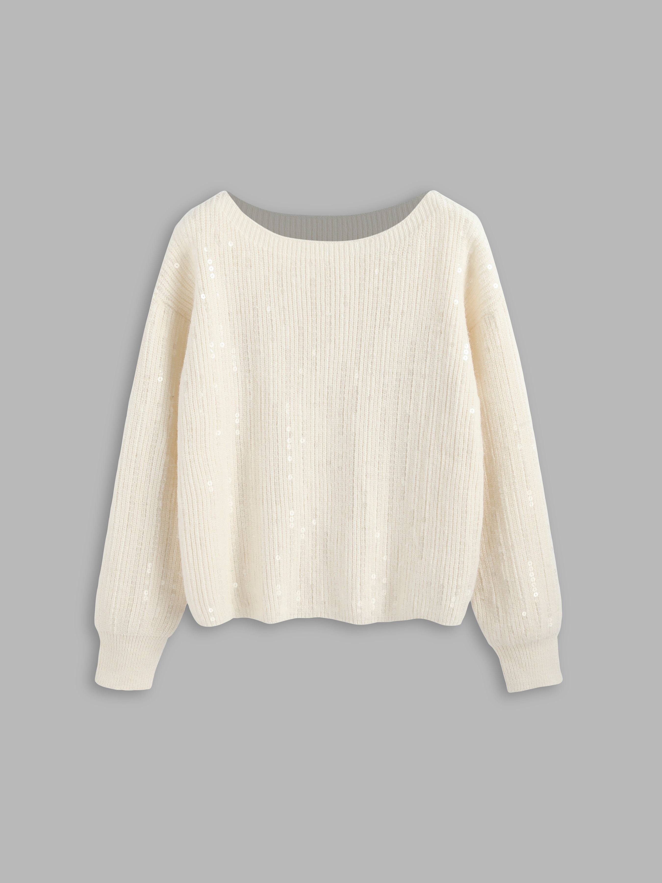 Asymmetrical Neck Sequin Sweater - Cider