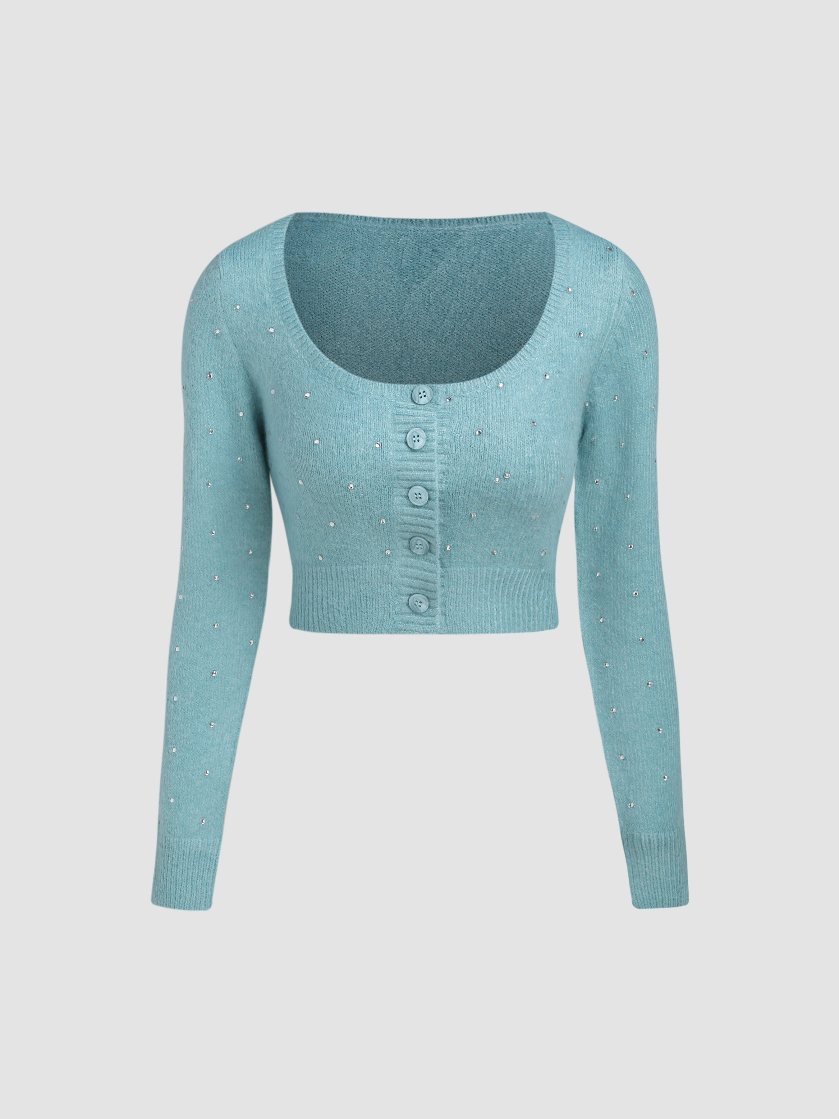 Rhinestone Button Down Sweater For Vacation Outdoor Daily Casual School