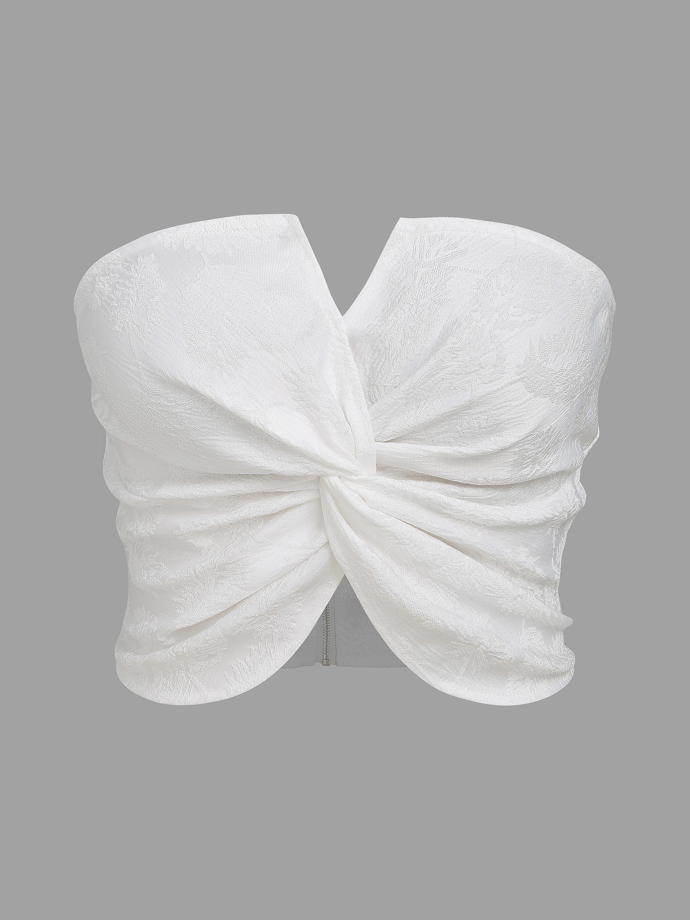 V-wire Twist Floral Jacquard Tube Top For Music Festival/Live House ...