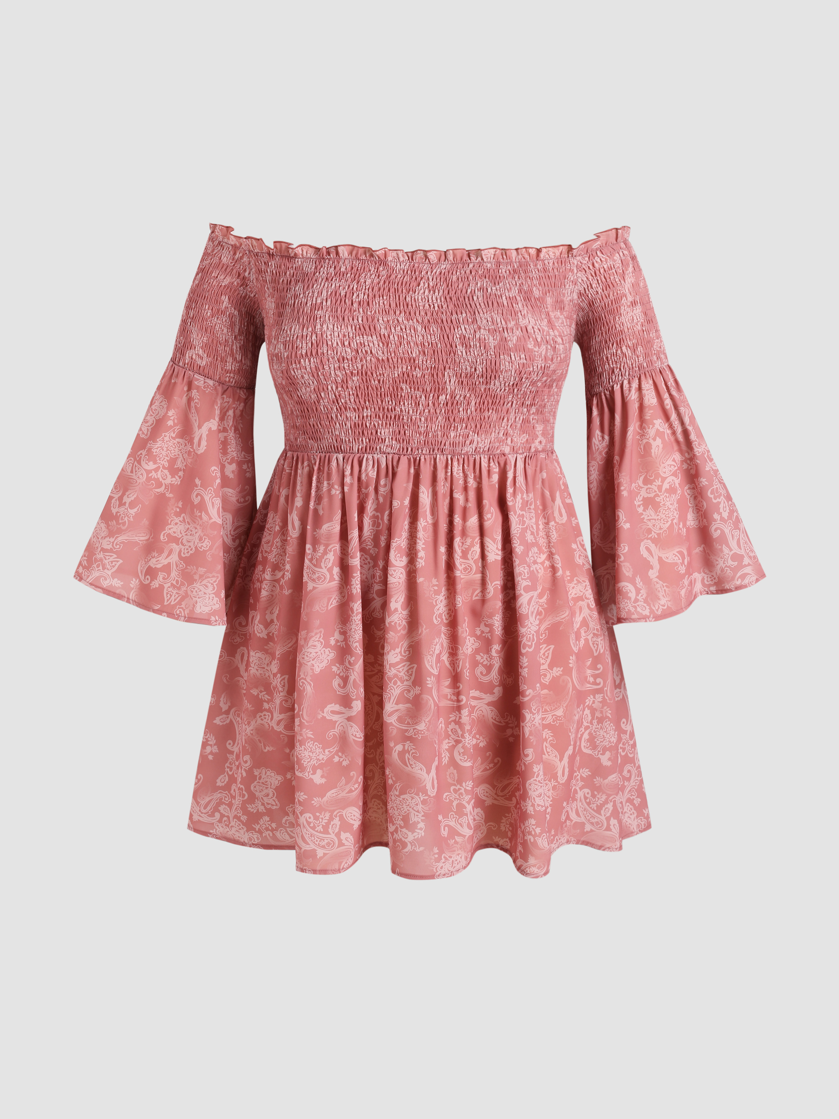 Paisley Off-shoulder Bell Sleeve Dress Curve & Plus - Cider