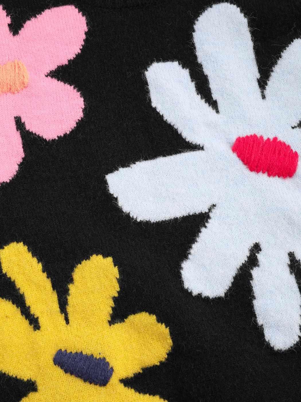 Knit Fabric Floral Pattern Long Sleeve Sweater For School Work Home ...