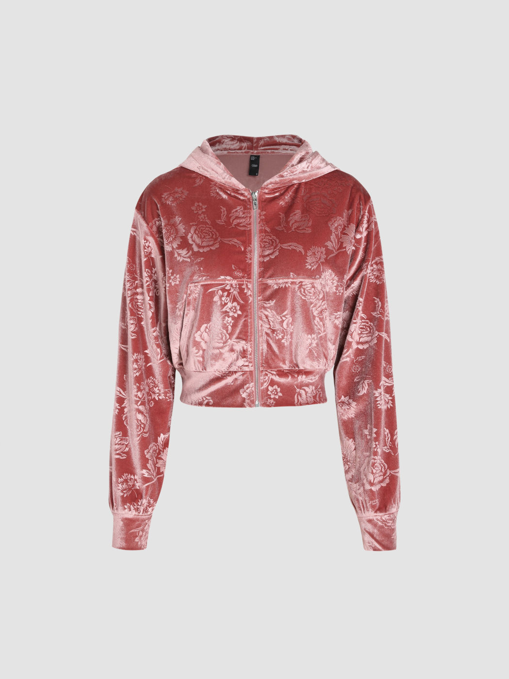 Velvet Zip Up Floral Hoodie - Cider