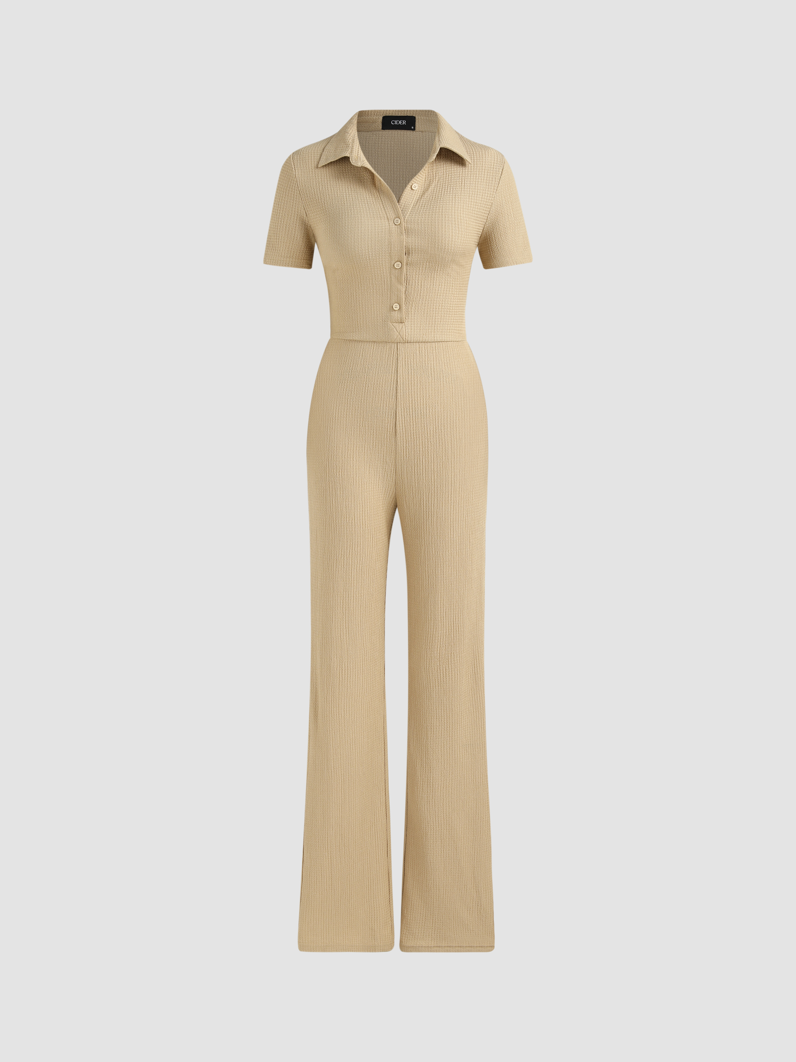 Rib Collar Solid Jumpsuit For School Date Music Festival/Live House ...
