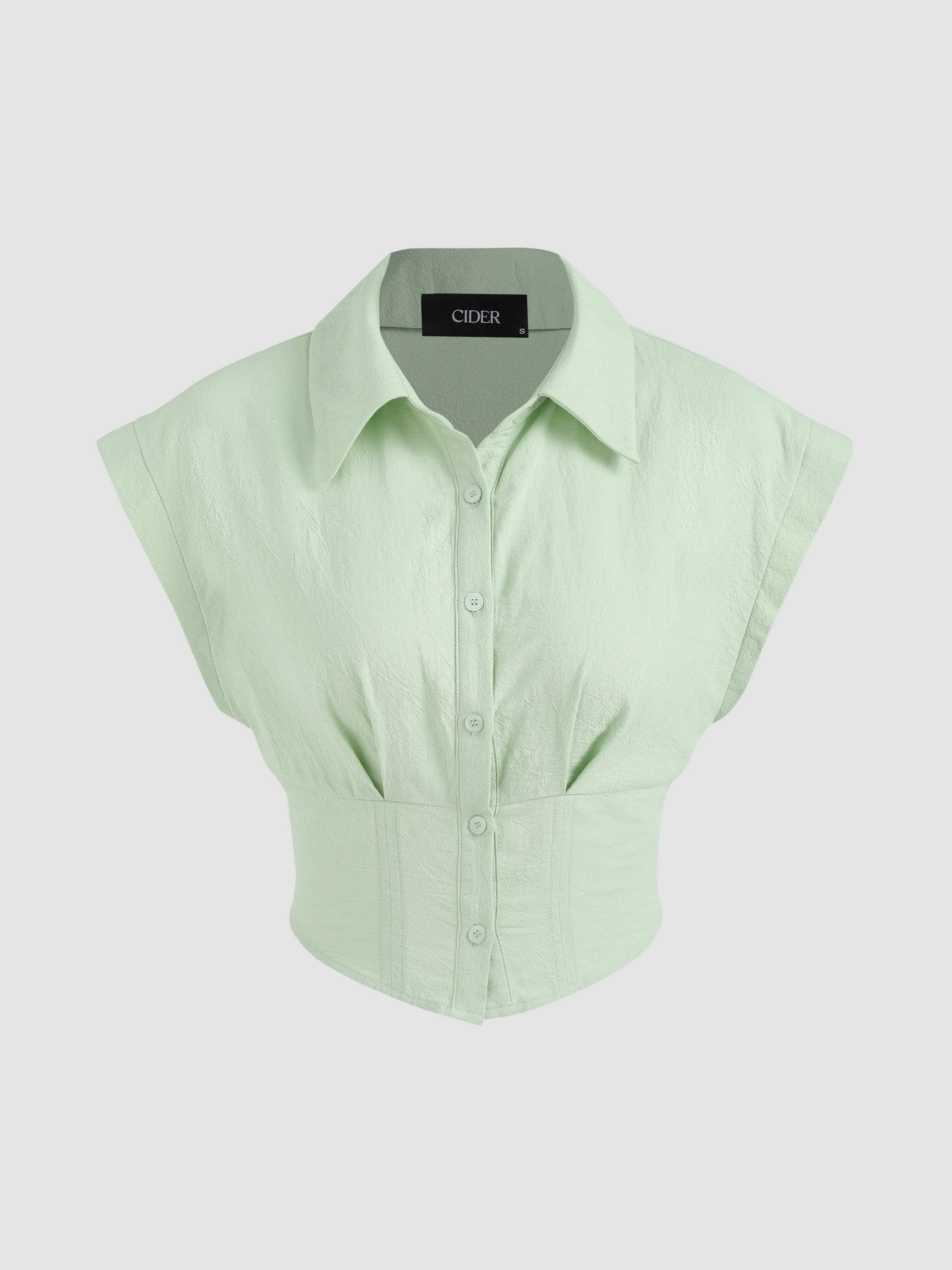 Solid Button Up Crop Blouse - Cider