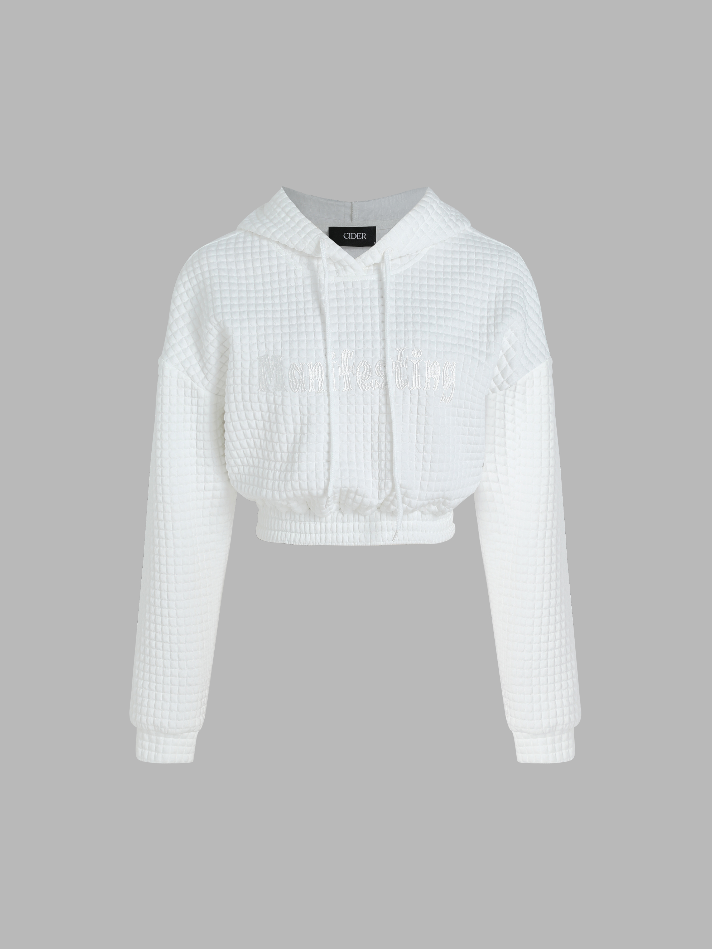 Solid Letter Texture Crop Hoodie - Cider