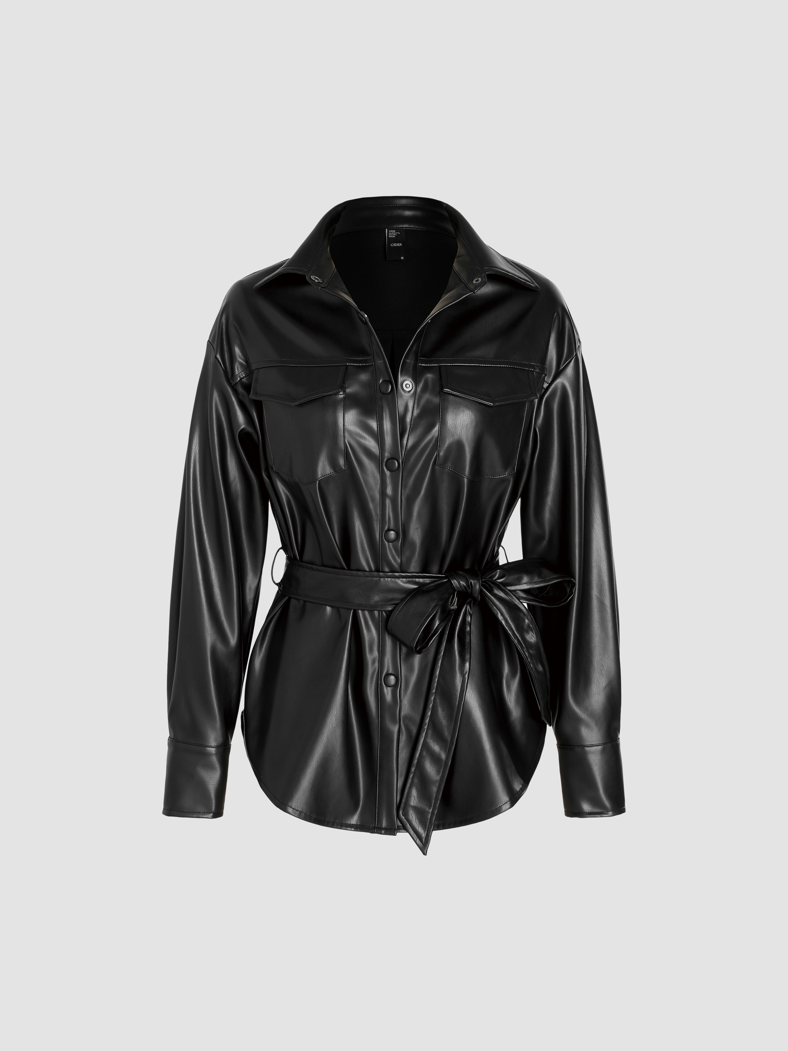 Faux Leather Button Down Blouse - Cider