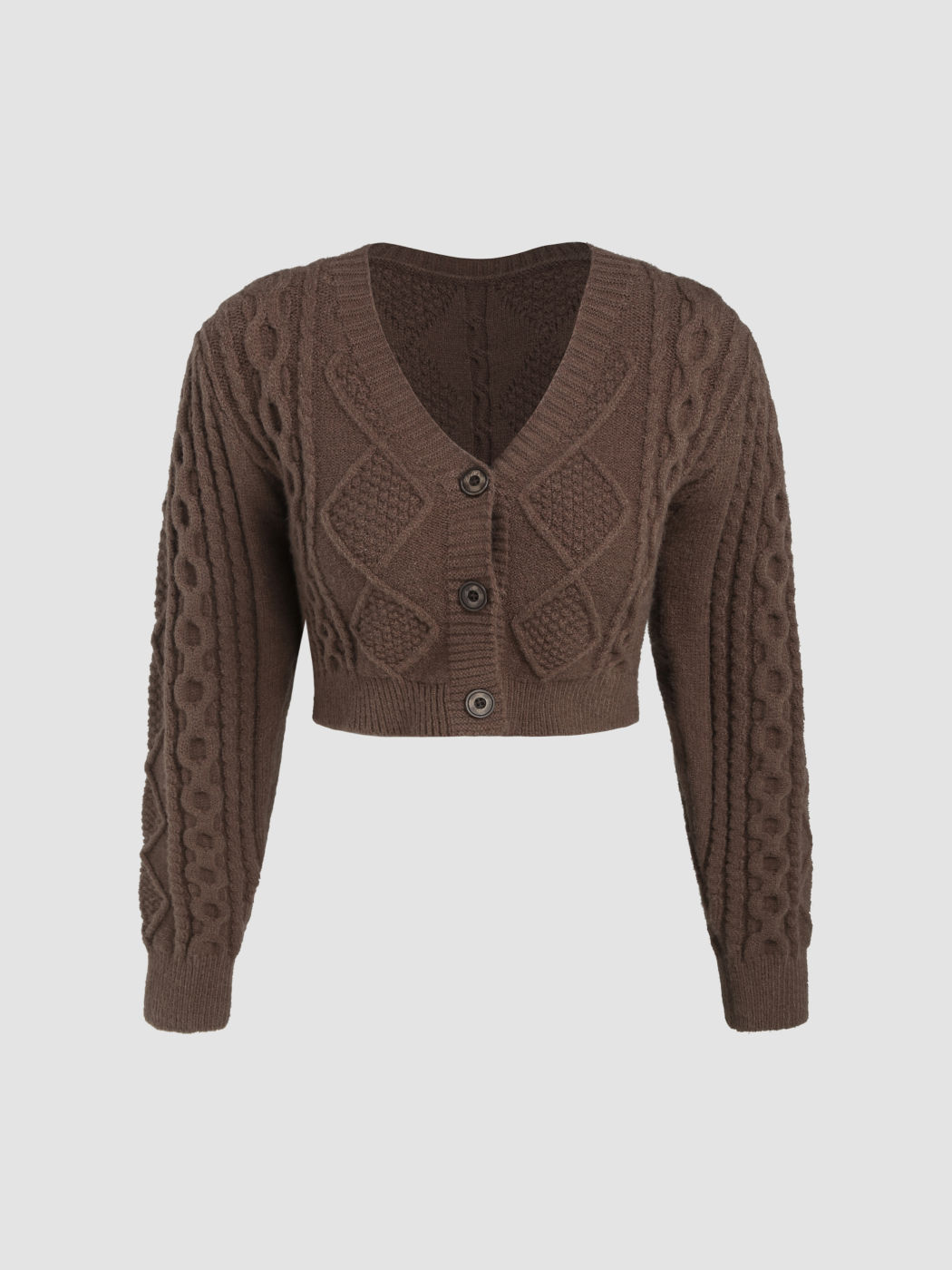 Texture Button Down Crop Cardigan - Cider