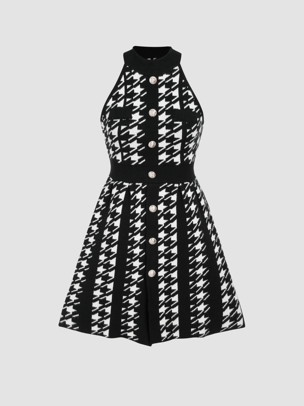 Houndstooth Knitted Dresses For Date Exhibition Coffee Shop Vacation ...