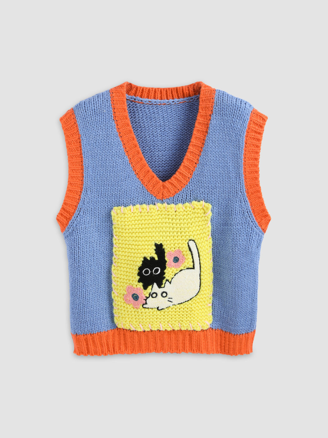 Cat Patchwork Crochet Sweater Vest For School Daily Casual Coffee Shop