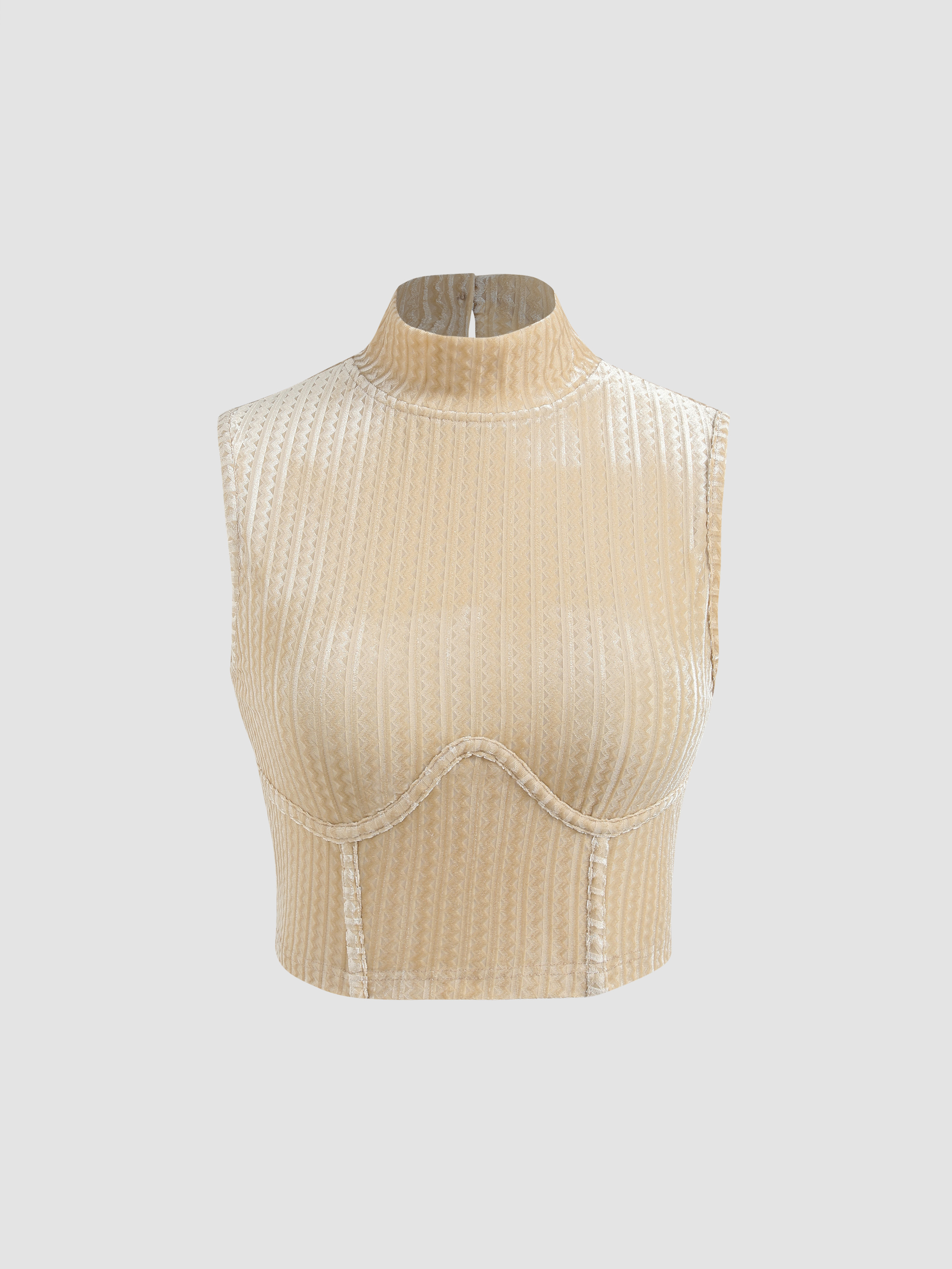 Velvet High Neck Corset Tank Top - Cider