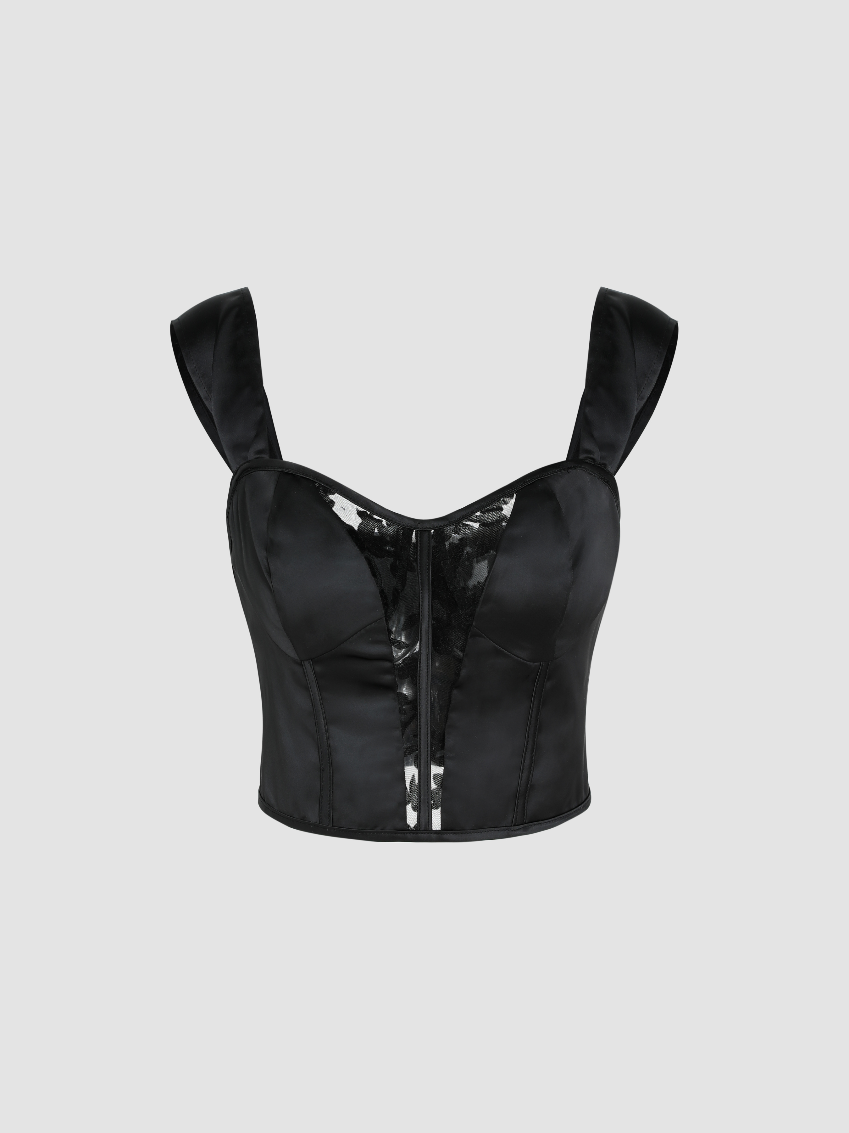 Jacquard Lace Patchy Sweetheart Corset Tank Top - Cider