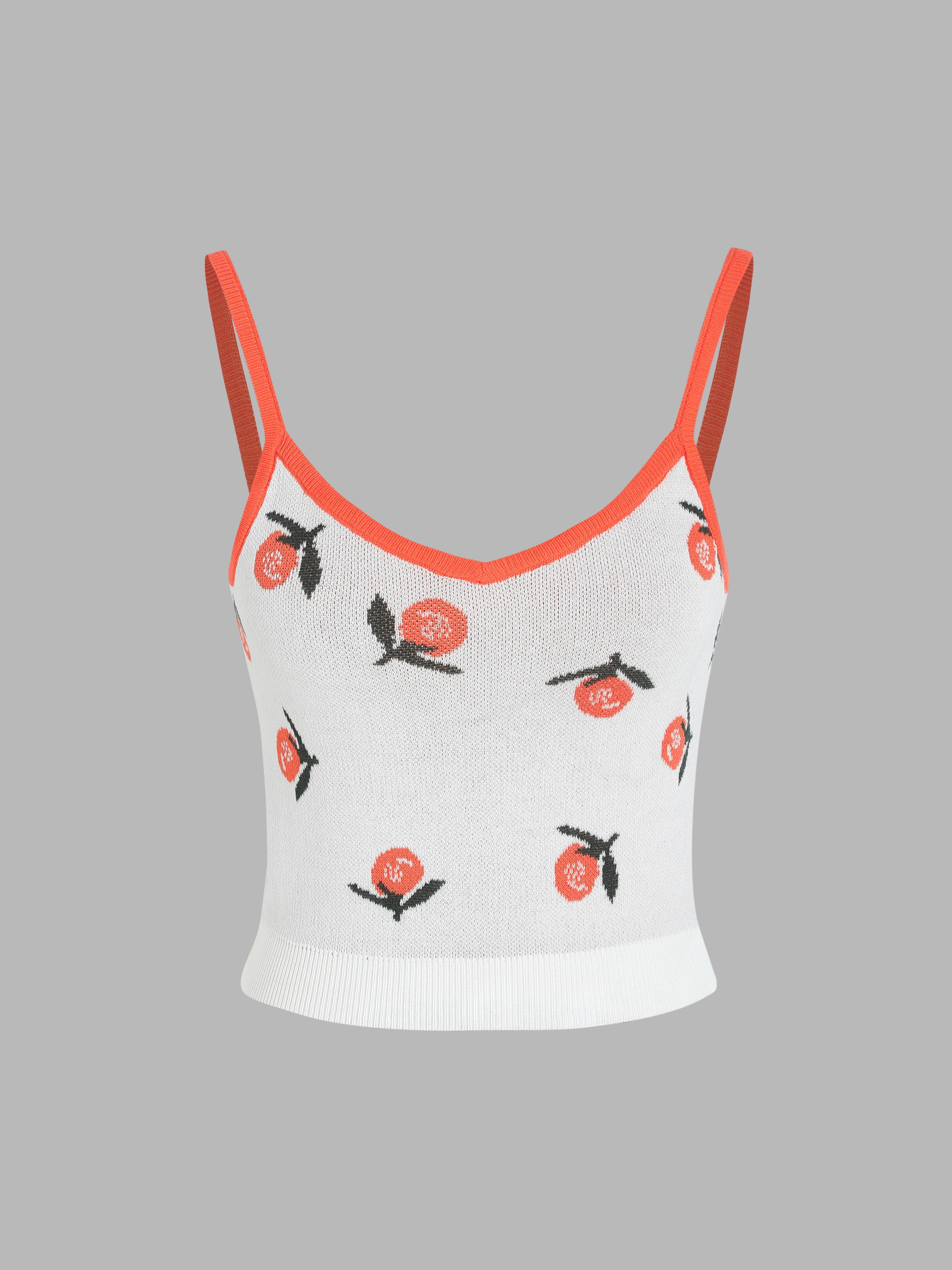 Fruit Pattern Knitted Tank Top - Cider