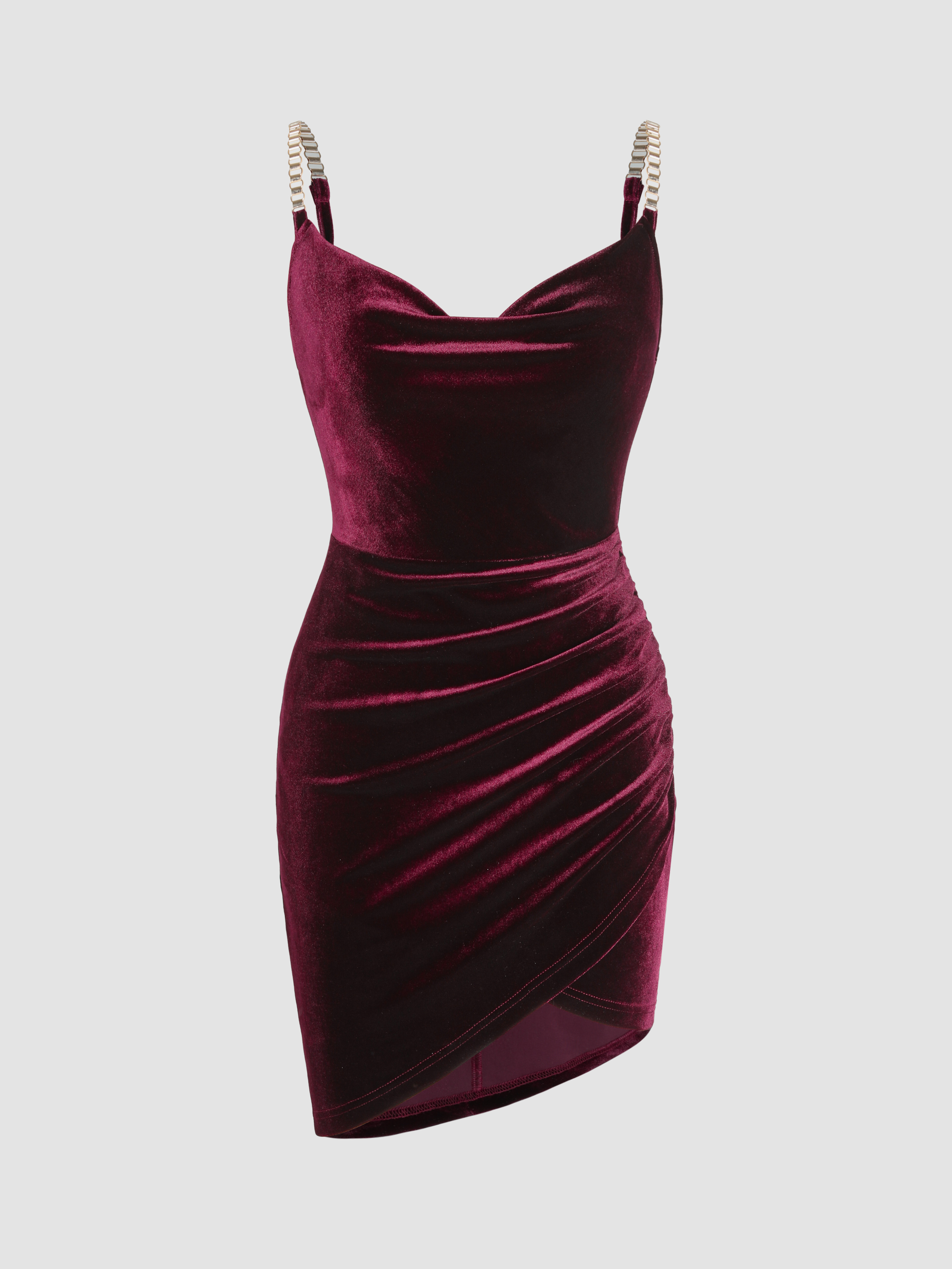 Hoco Dress Homecoming Chain Straps Velvet Cowl Neck Dress For Date ...