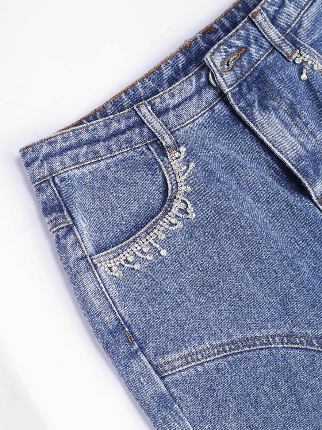 Straight Leg Jeans Denim Rhinestone Tassel Stitch Jeans For School ...