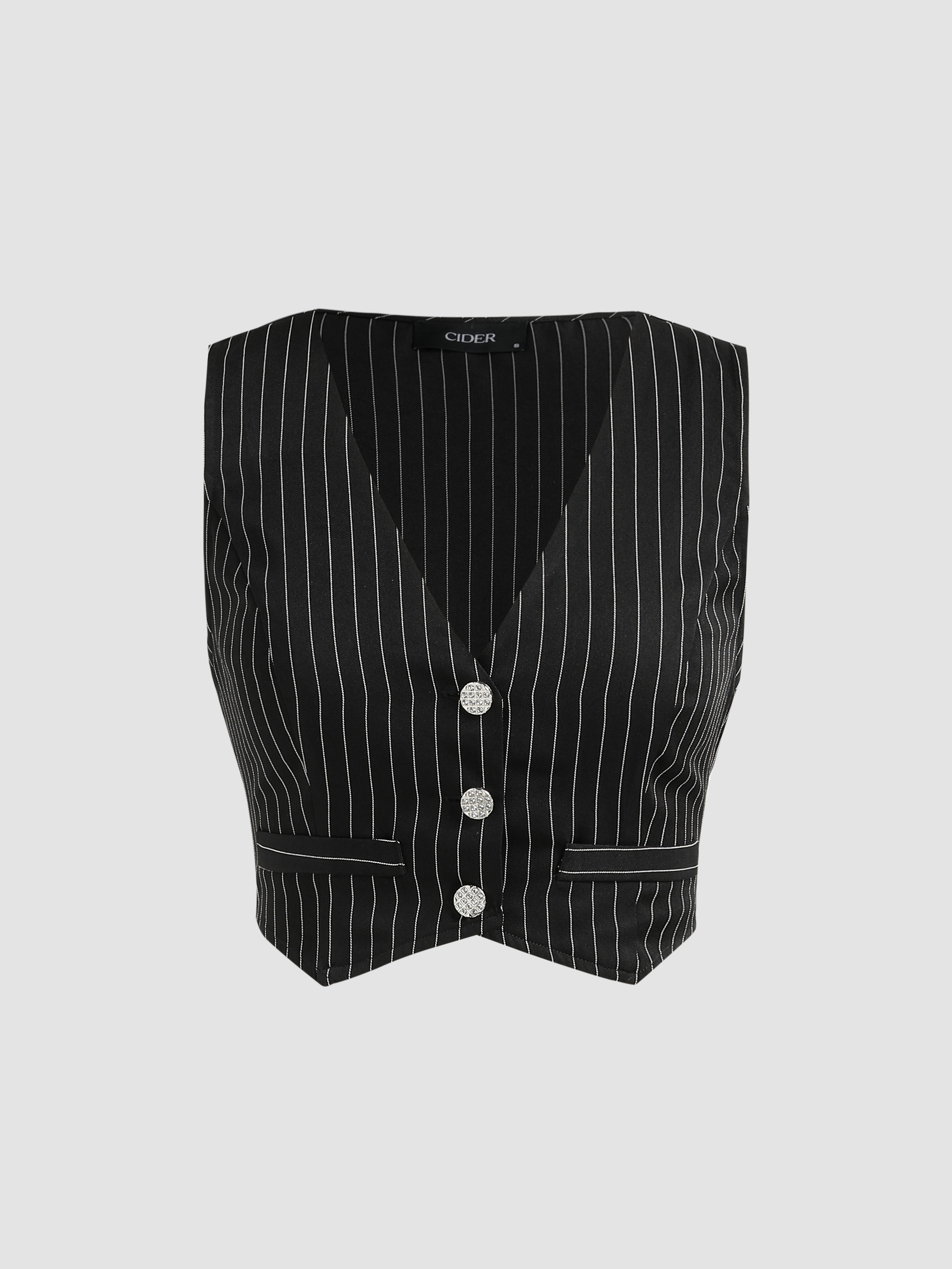 Woven Striped Rhinestone Button Vest For School Daily Casual Music ...