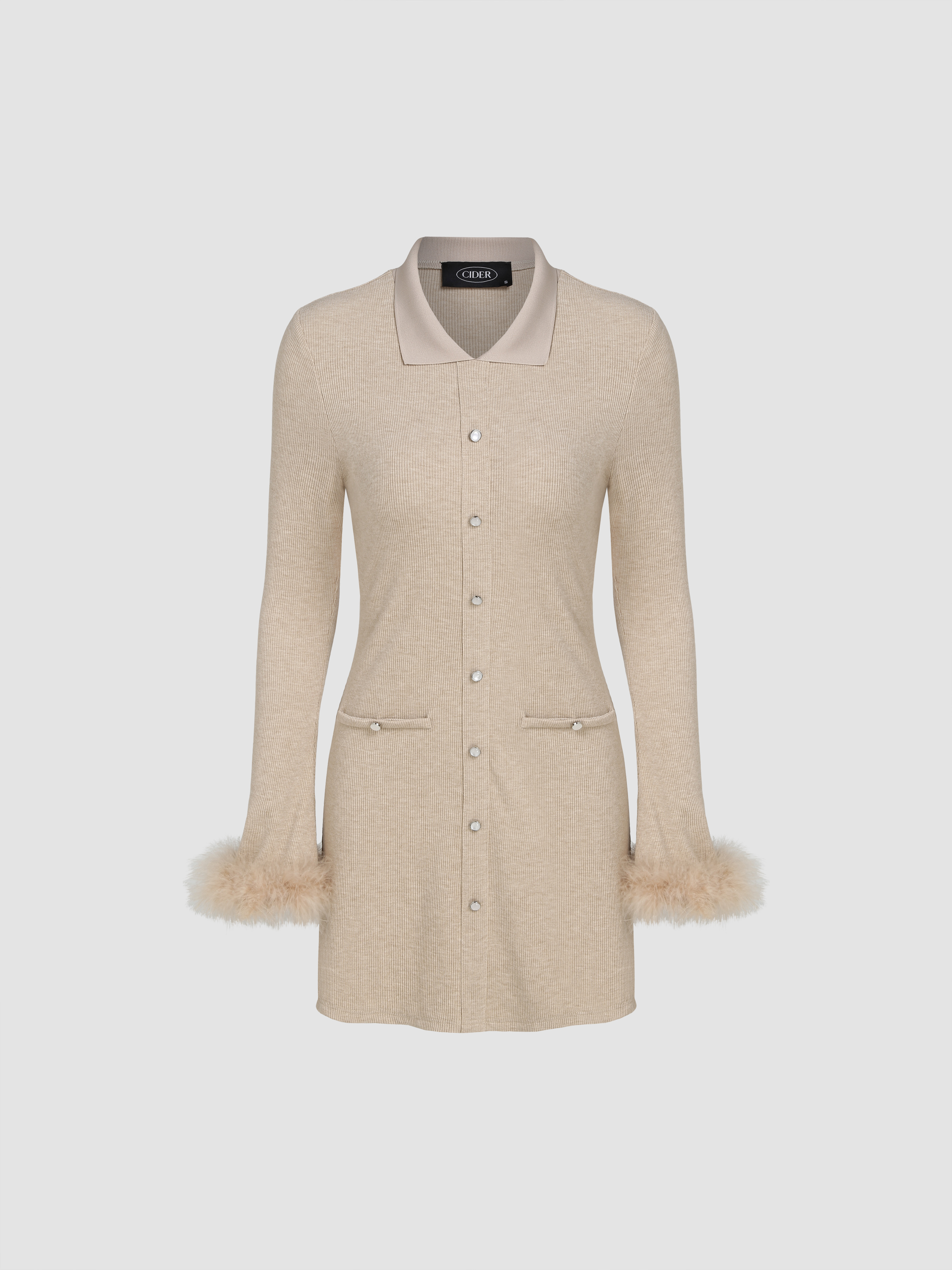 Fuzzy Solid Button Knitted Dress For Date Wedding Exhibition Coffee Shop